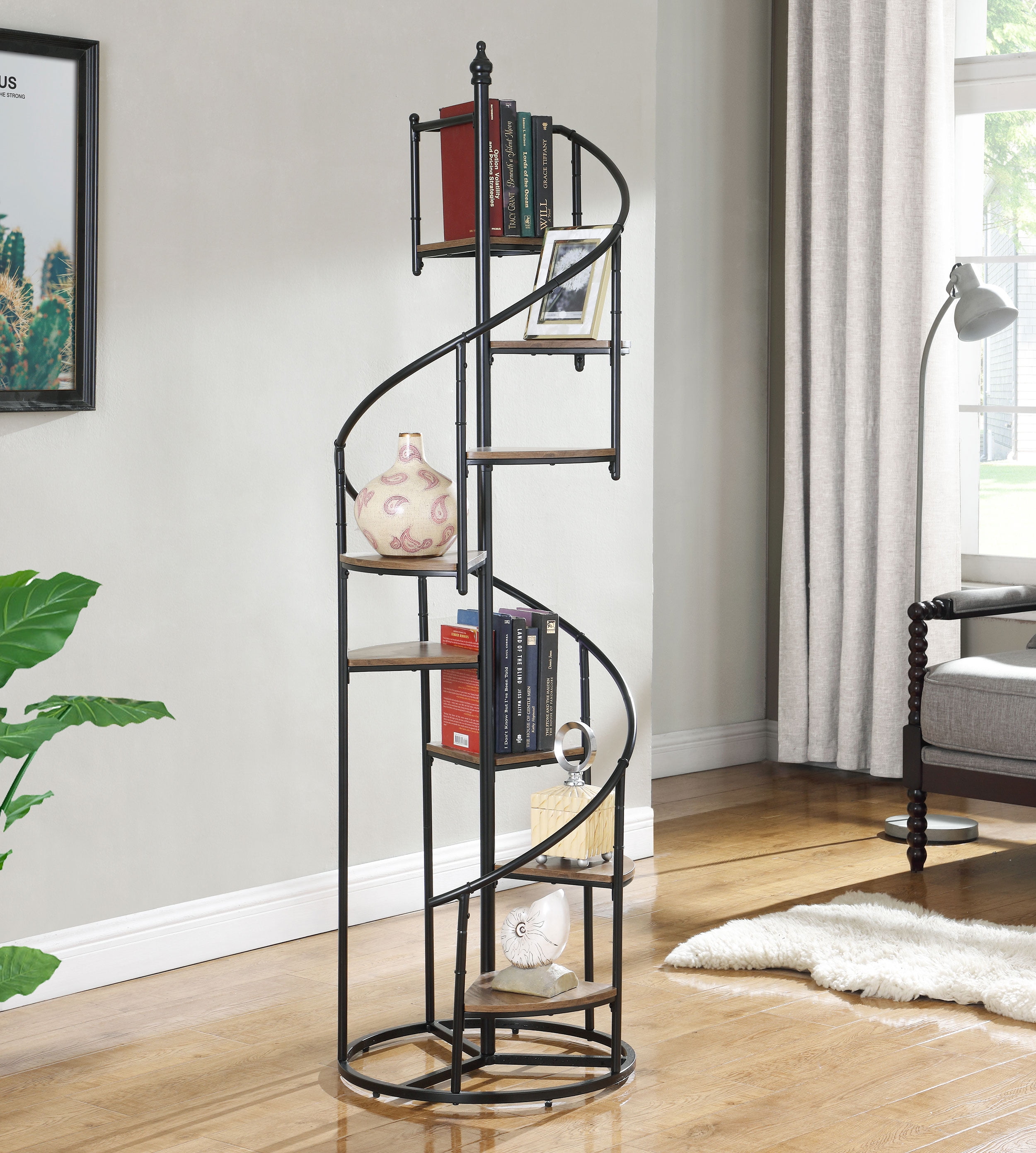 Living Room Display Shelves 69-inch 8-shelf Staircase Bookshelf Rustic ...