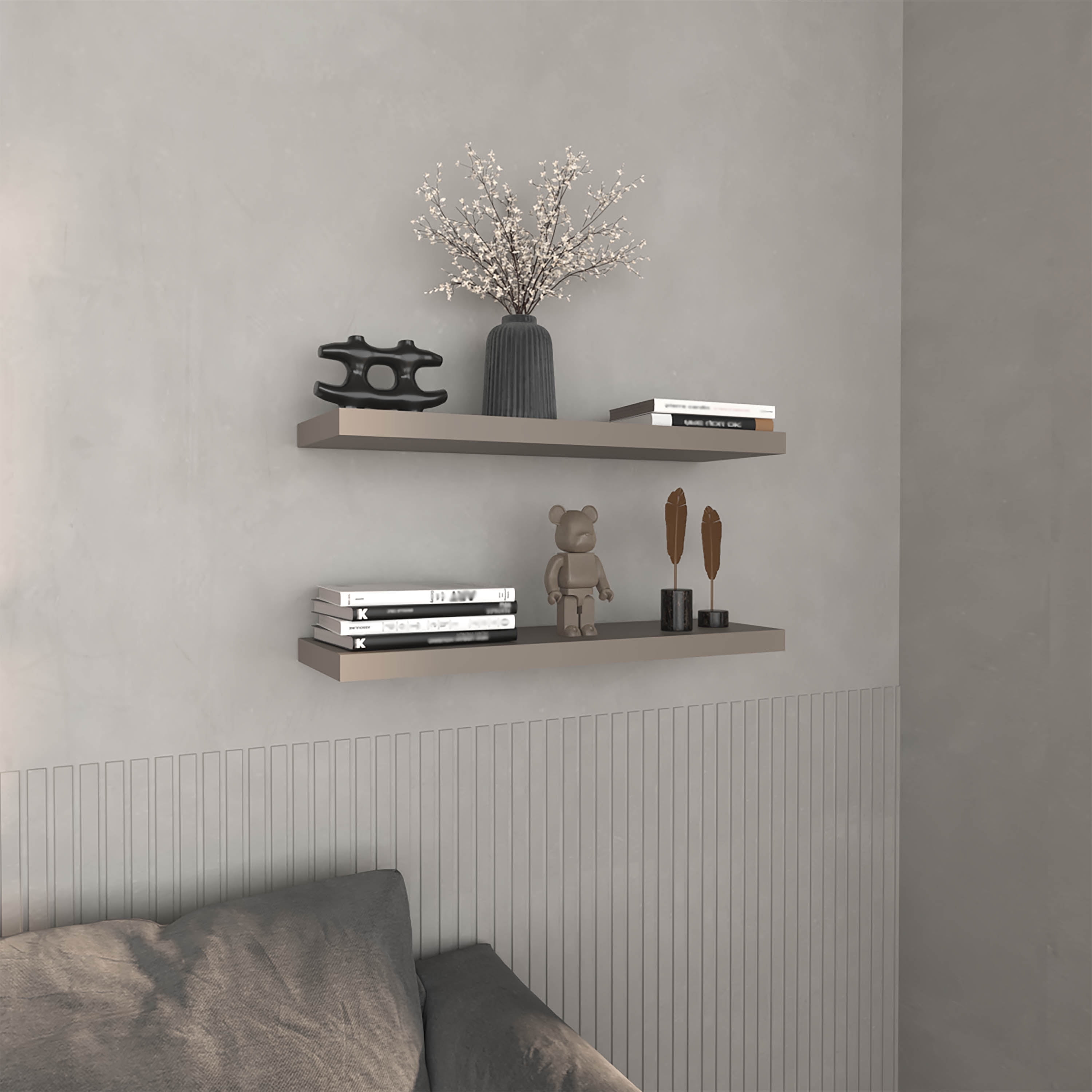 Living Room Display Shelves, Floating Shelves 1.50" H, 2 Shelves, Taupe ...