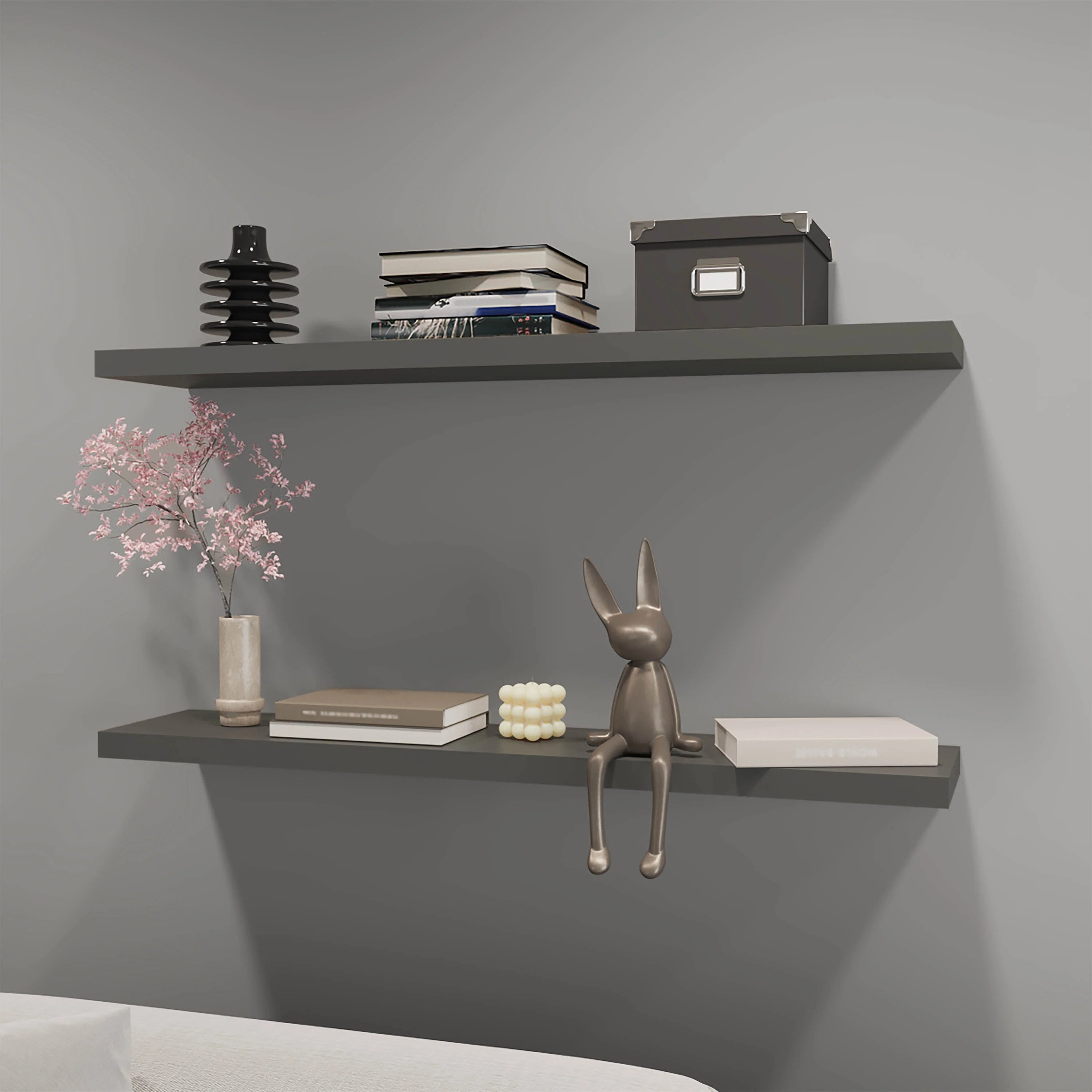 Living Room Display Shelves, Grey Floating Shelf, Living Room Shelving ...