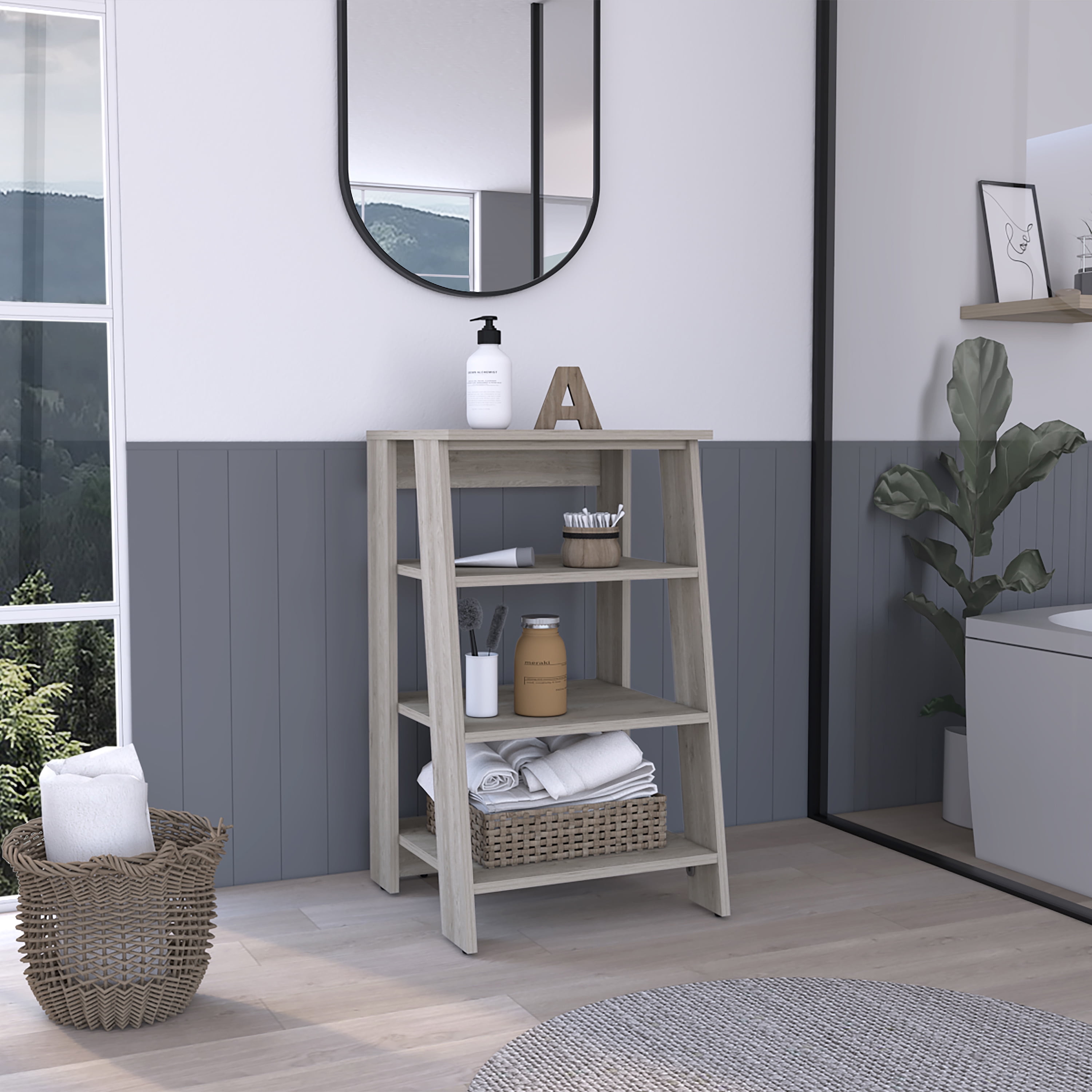 Living Room Display Shelves, Nashua 4-Shelf Linen Cabinet Light Grey ...