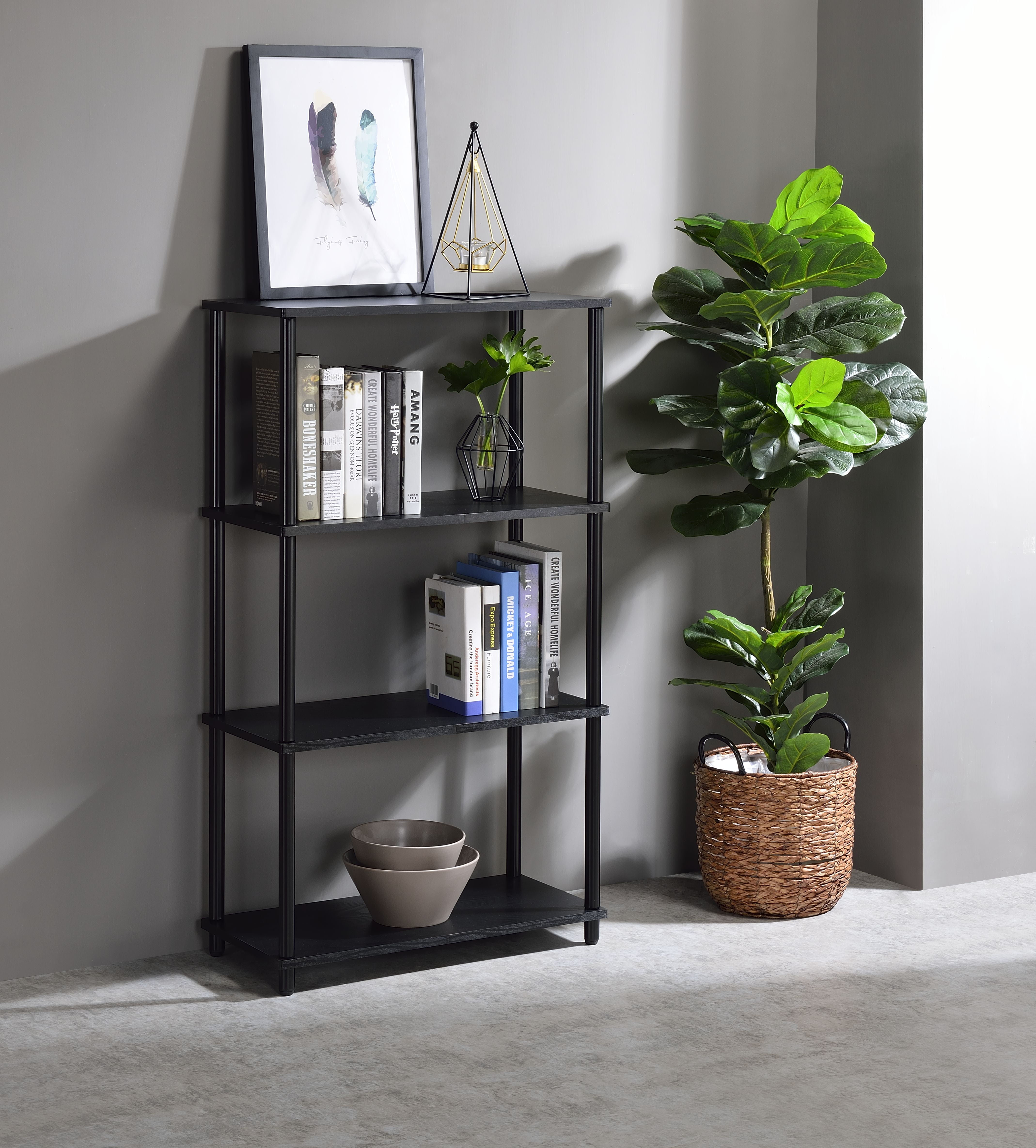 Living Room Display Shelves, Nypho Black Finish Bookshelf, Living Room ...