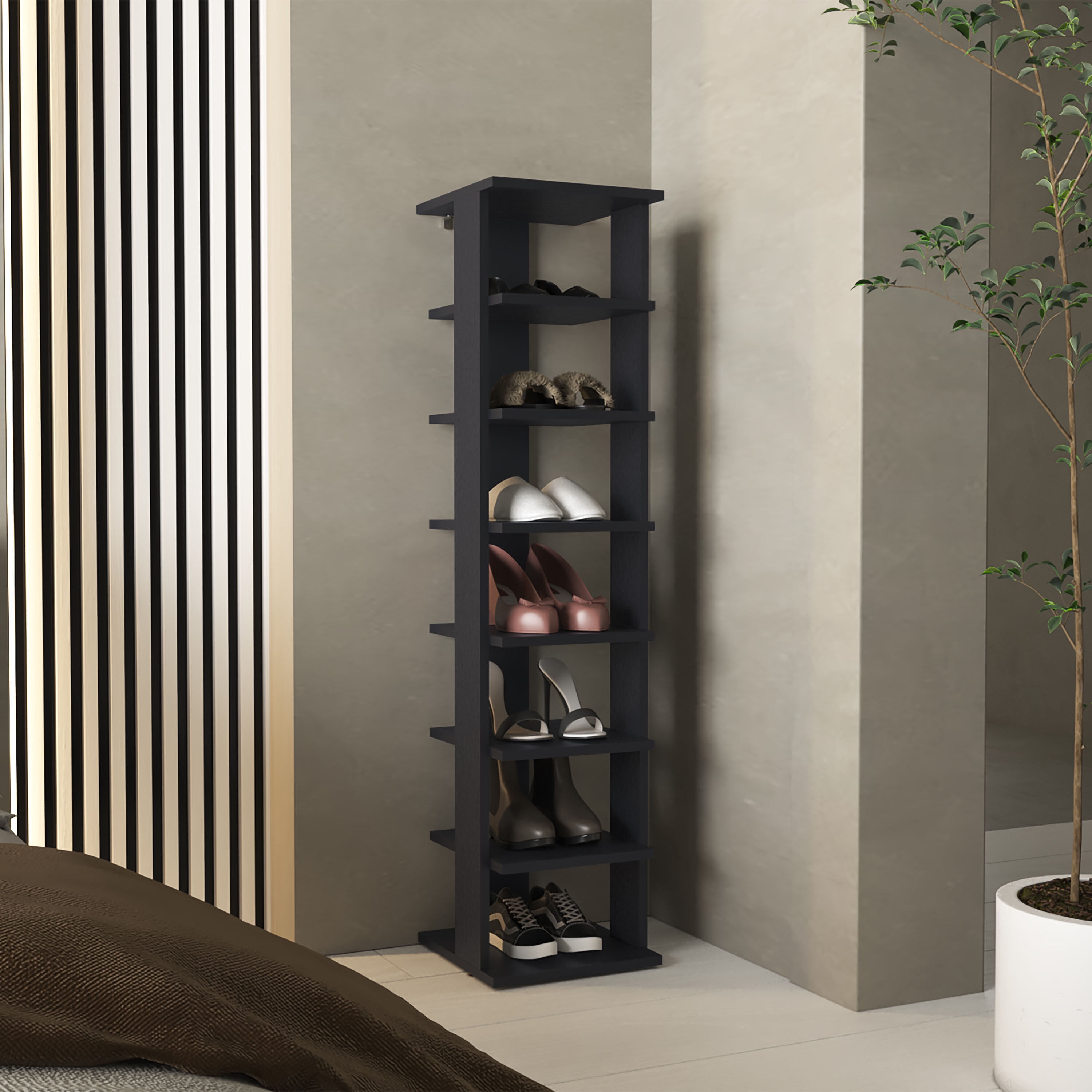 Living Room Display Shelves, Shoe Rack, Black, 7 Shelves, Black Living ...
