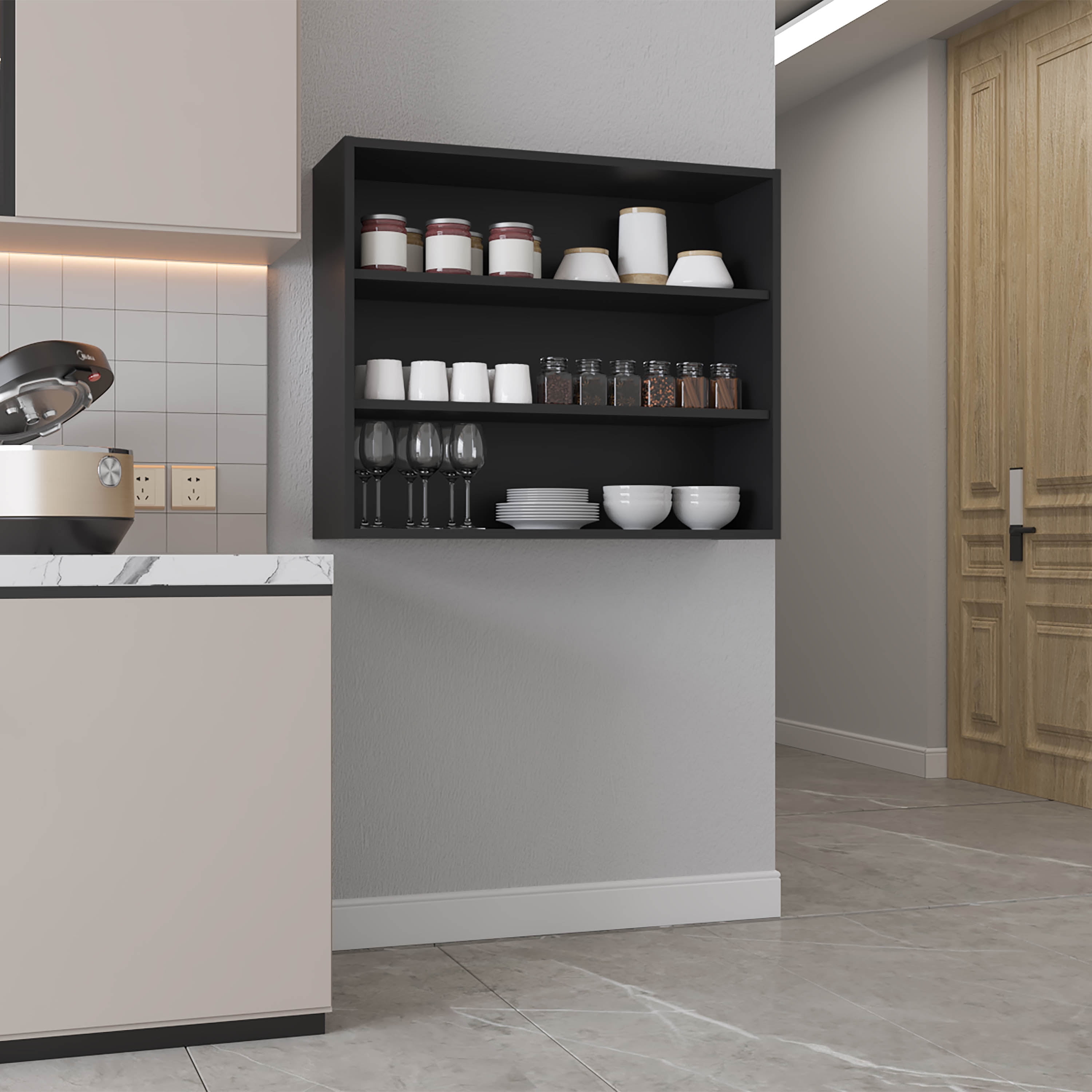 Living Room Display Shelves, Wall Shelf 30" H, 3 Shelves, Black, Living ...