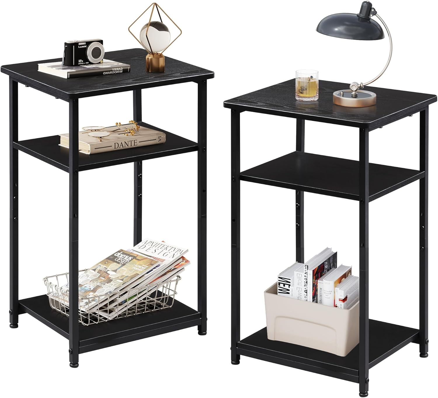 Living Room End Tables Set of 2, Black Narrow Side Table for Bedroom ...