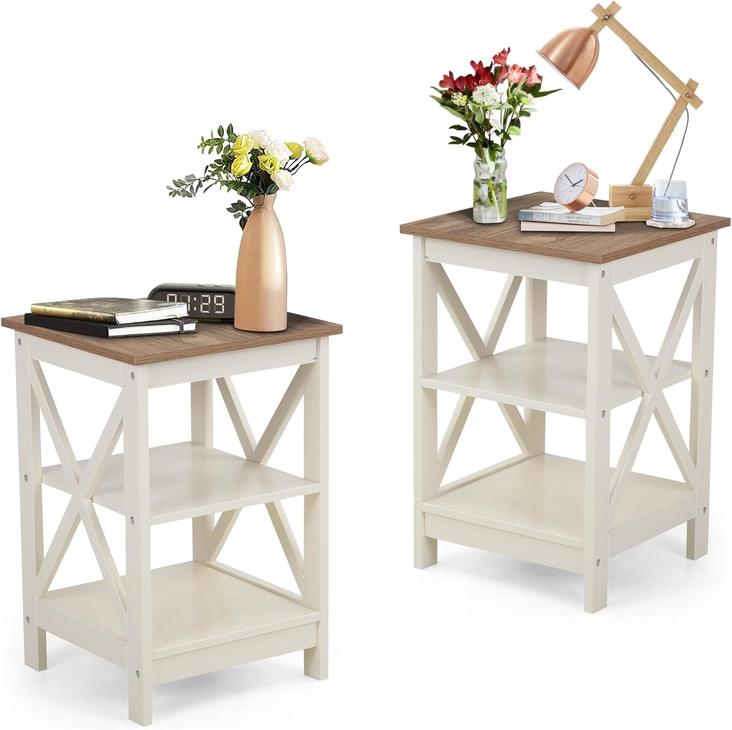 Living Room End Tables Set of 2 with Storage Farmhouse Nightstands Bed ...