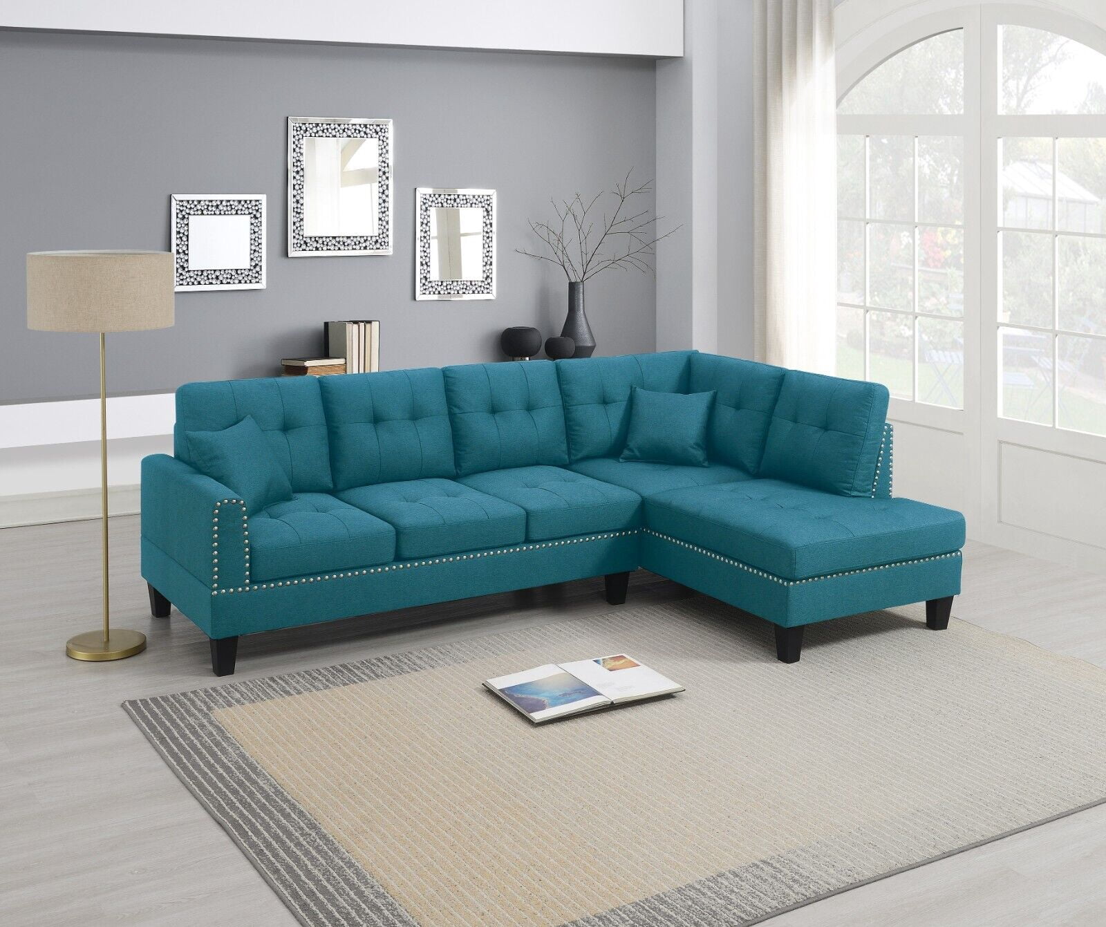 Living Room Furniture Azure Fabric Tufted Cushion Couch 2pcs Sectional ...