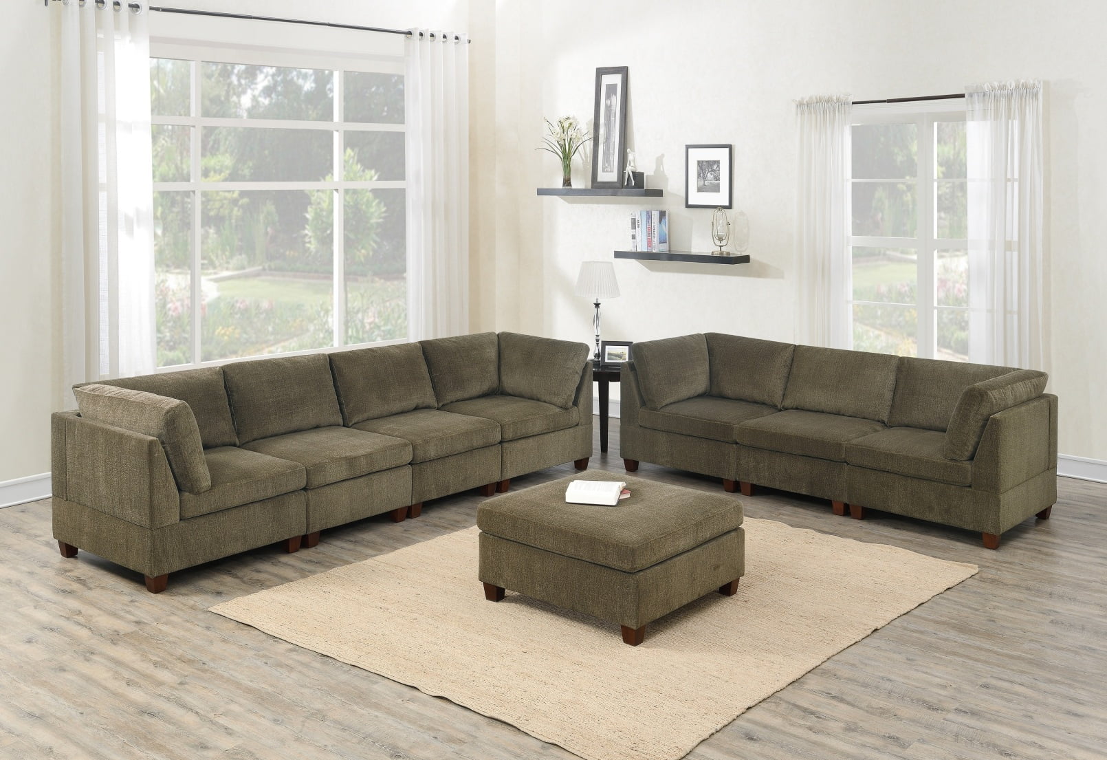 Living Room Furniture Tan Chenille Modular Sectional 8pc Set Modular ...