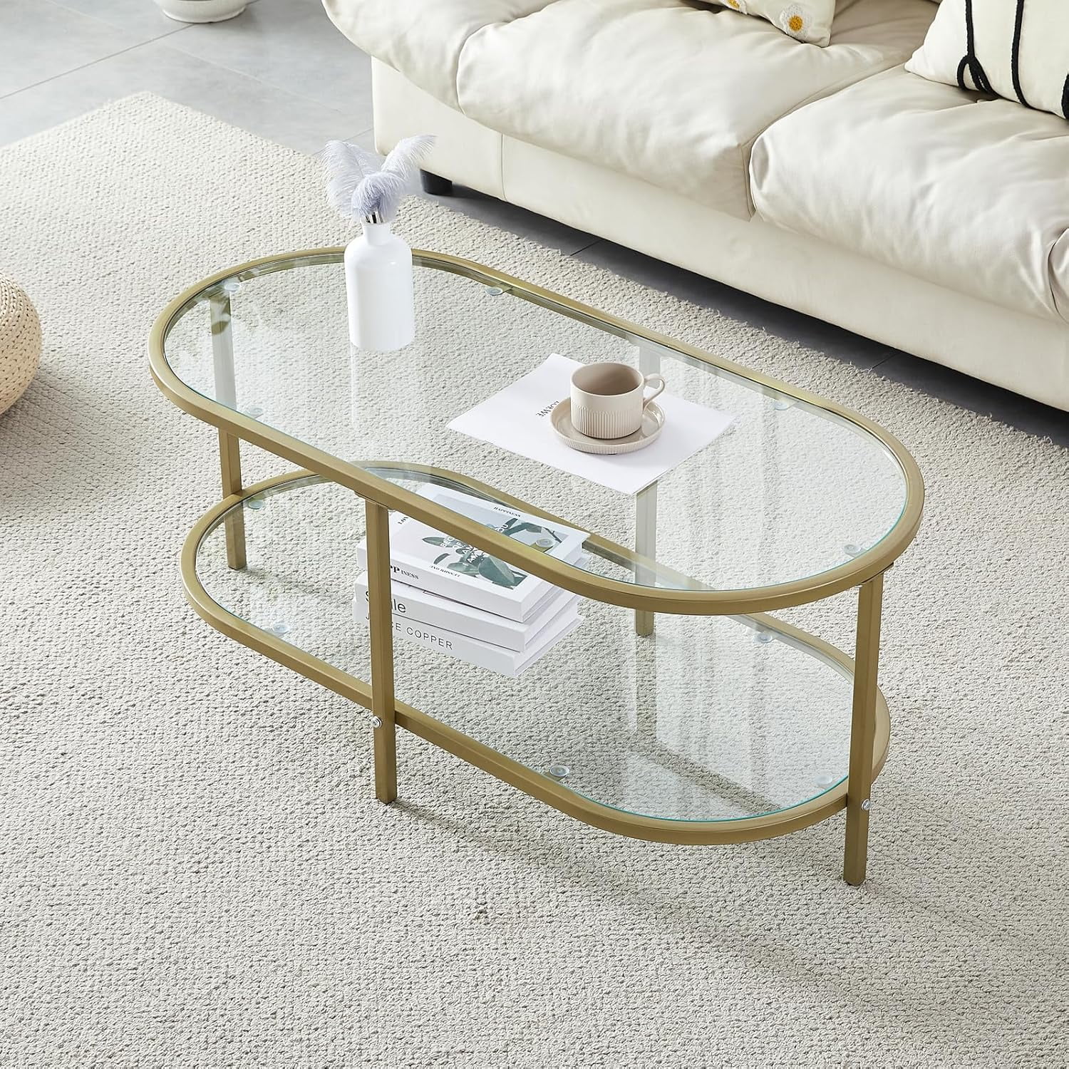 Living Room Glass Coffee Table, Golden Coffee Table, Modern Minimal 2 ...