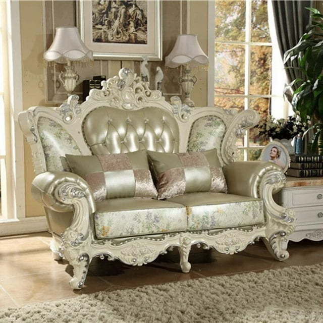 Living Room Hotel Lobby Carved Leather Sofa European Style Villa Sofa ...
