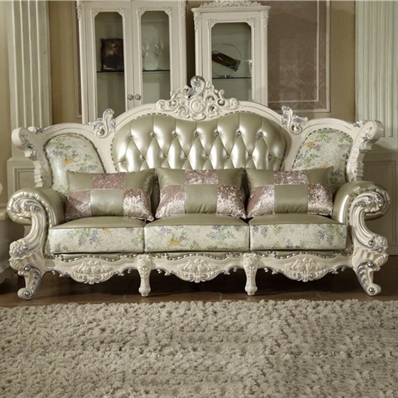 Living Room Hotel Lobby Carved Leather Sofa European Style Villa Sofa ...