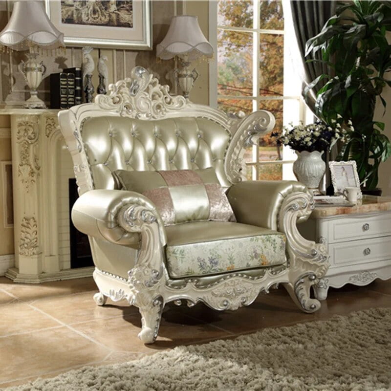 Living Room Hotel Lobby Carved Leather Sofa European Style Villa Sofa ...