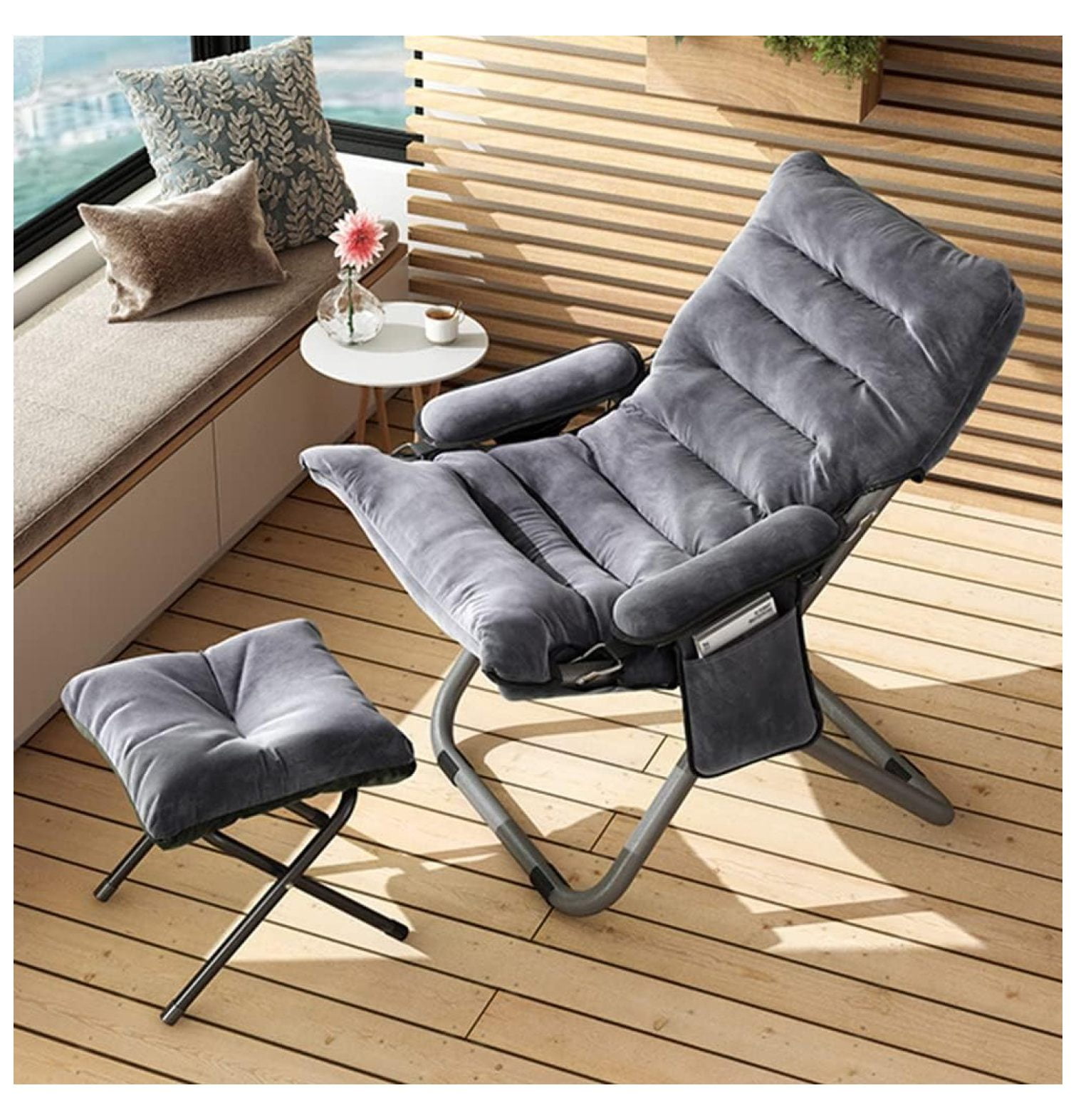 Living Room Lazy Chair with Ottoman, Adjustable Comfy Chair w/Side ...