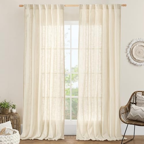 Living Room Linen Curtains 90 Inch for Bedroom, Back Tab and Rod Pocket ...