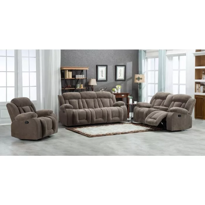 Living Room Manual Reclining 3PC Sofa Set, Plush Velvet Sofa Couch Set w/ Storage Console ...