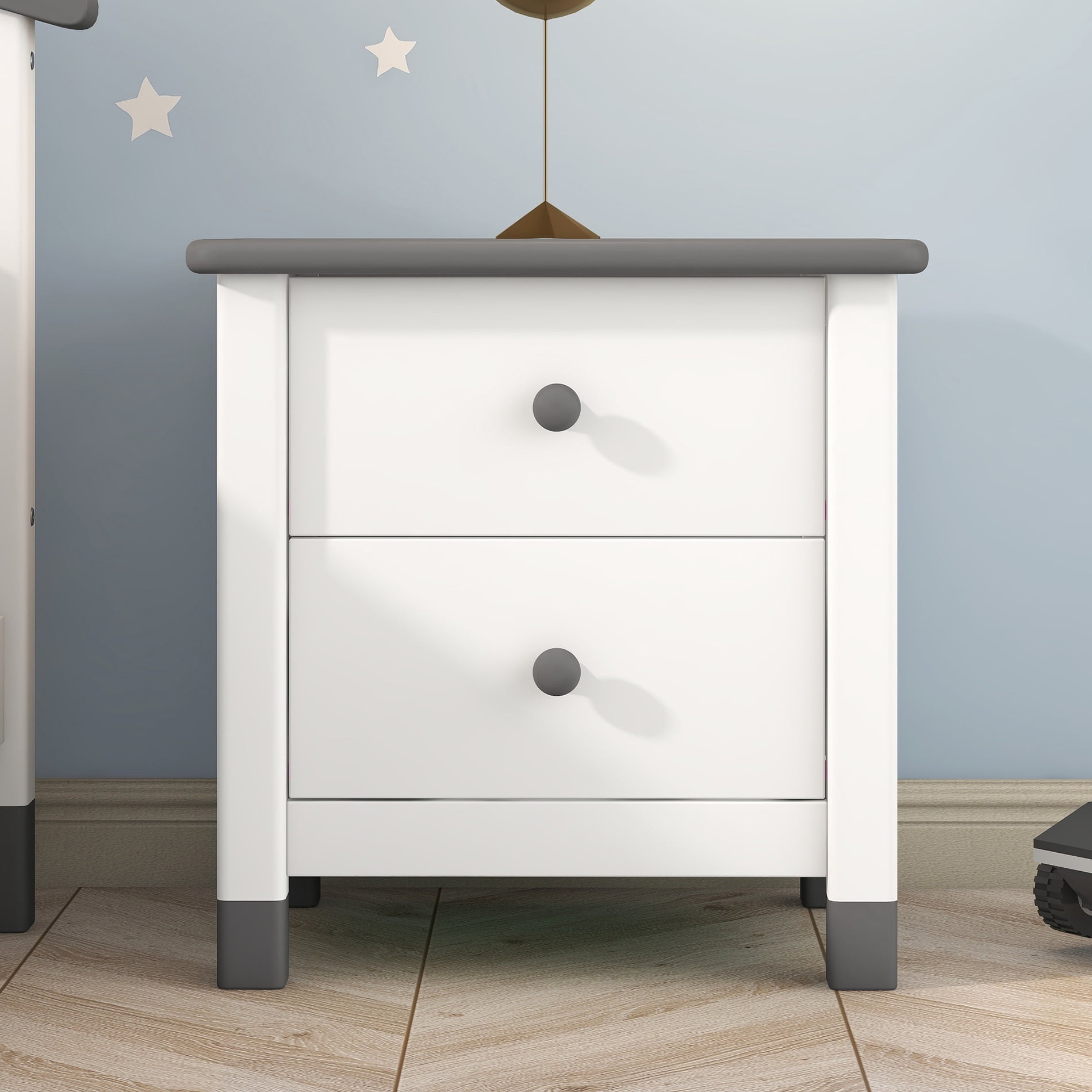 Living Room Nightstand - White+gray Wooden Two Drawer Table For ...