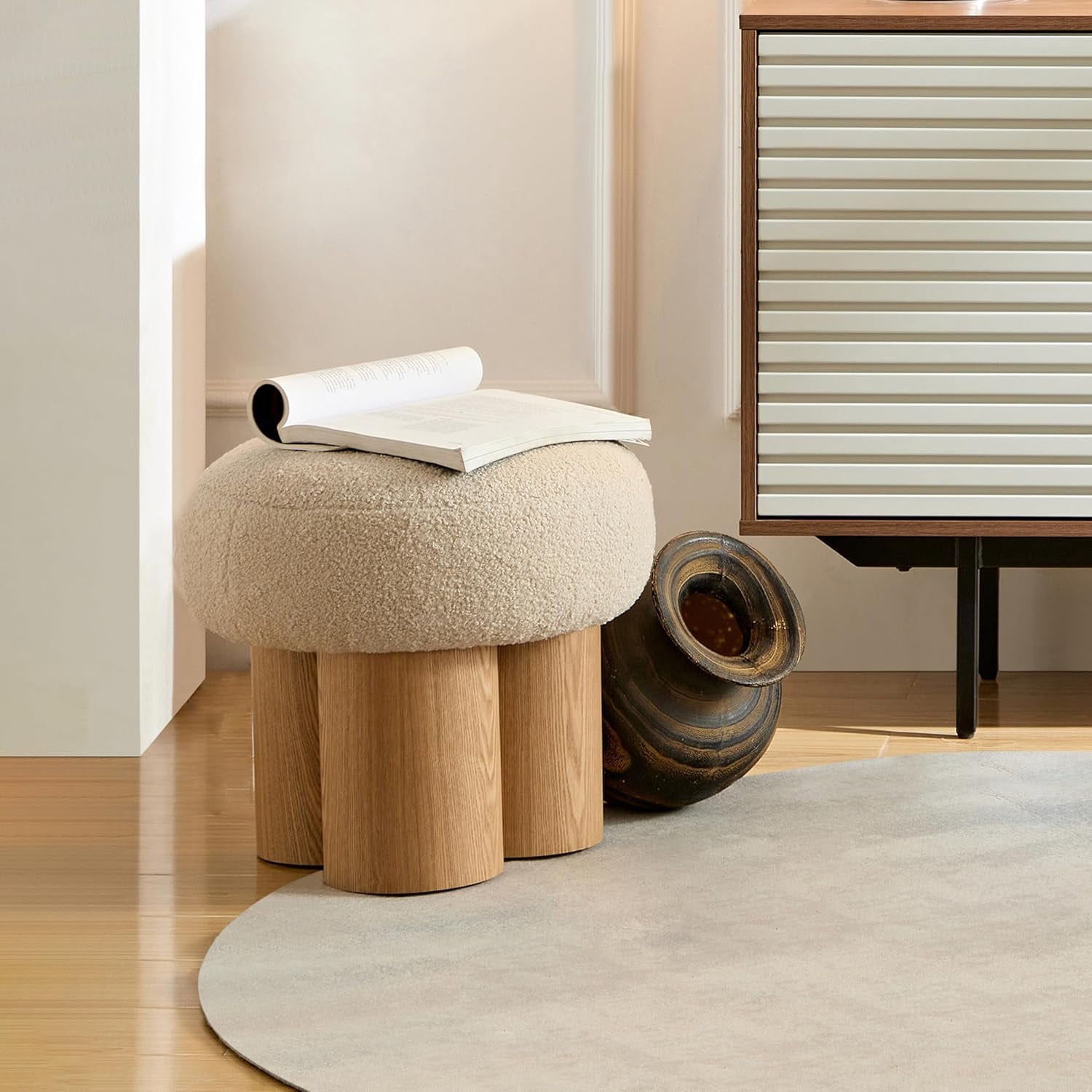 Living Room Ottoman Foot Stool, 17” Round Mid Century Modern Ottoman ...