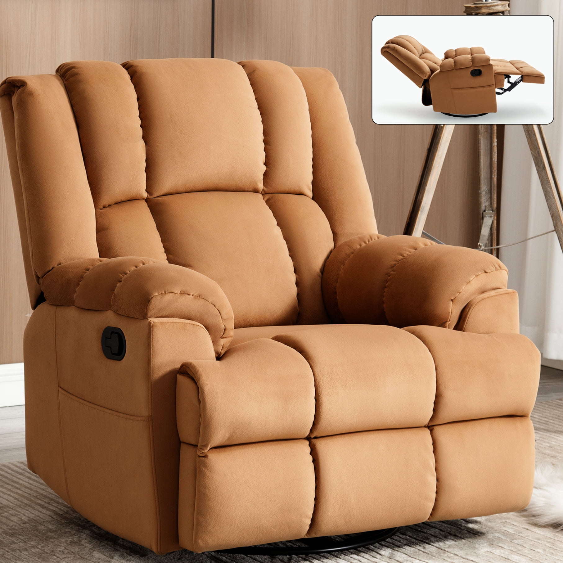 Living Room Oversized Recliner In Beige, 360° Swivel And Rocking ...