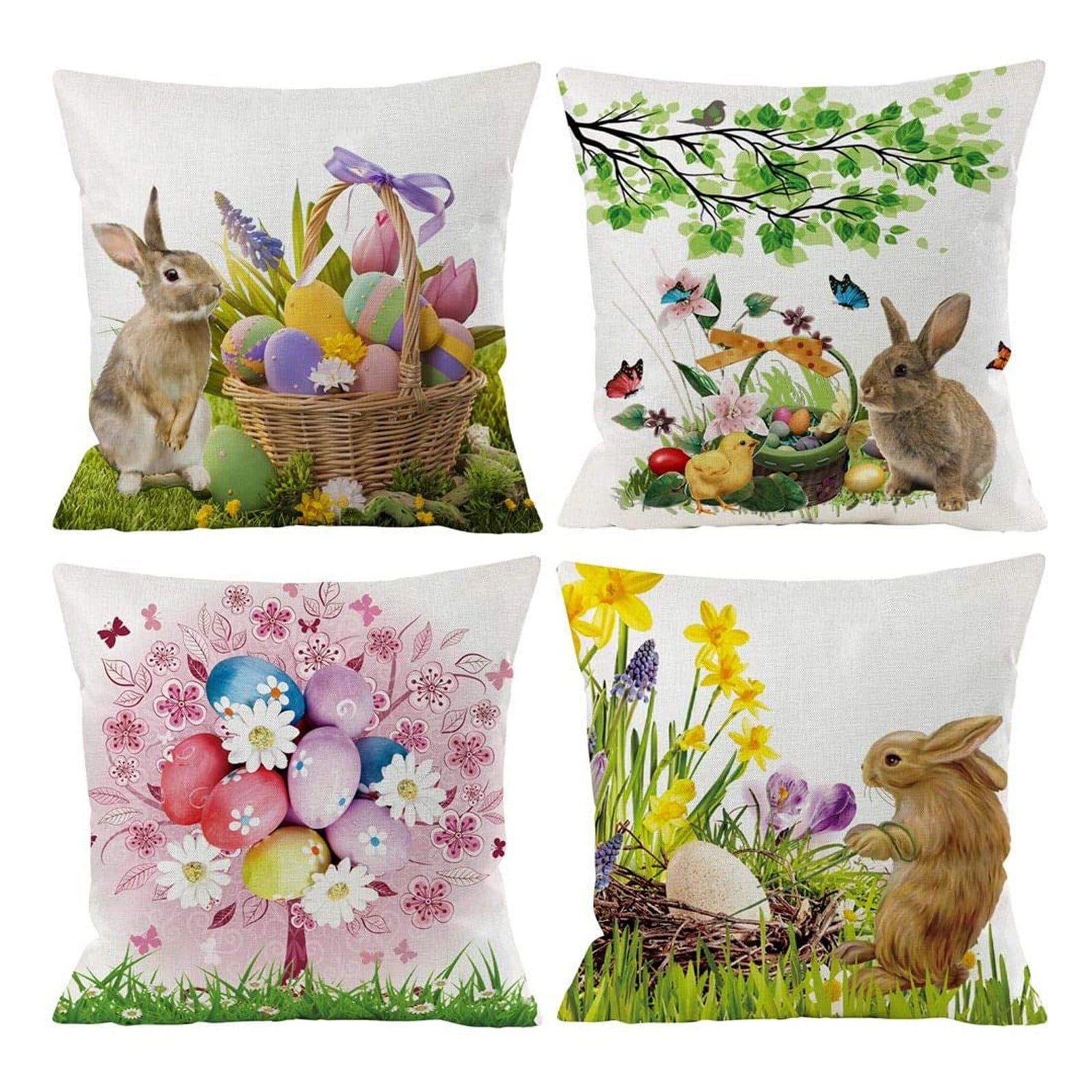 Living Room Pillows Throw Set of 4, 18X18 Inch Easter Print Cushion ...