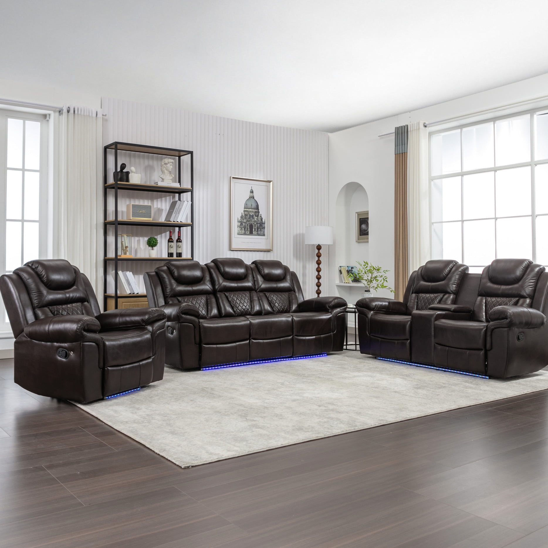 Living Room Recliner , Brown. Manual Reclining Chair With Console & . 2 ...