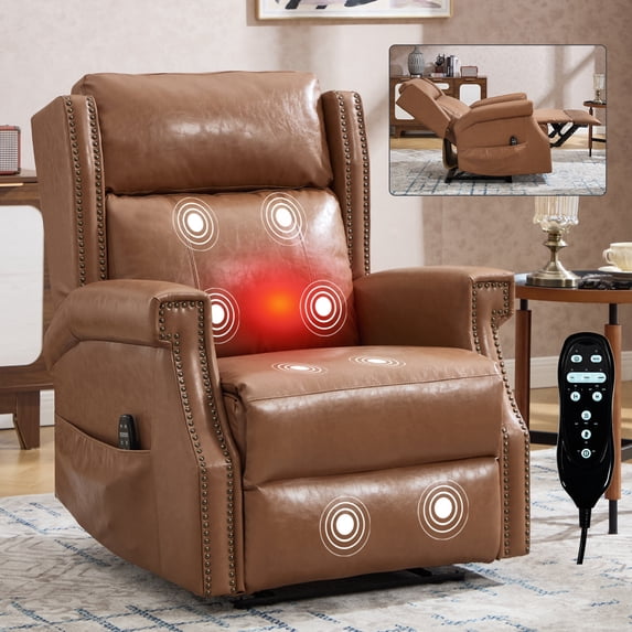 Living Room Recliners, Camel Manual Recliner Chair in Faux Leather for ...