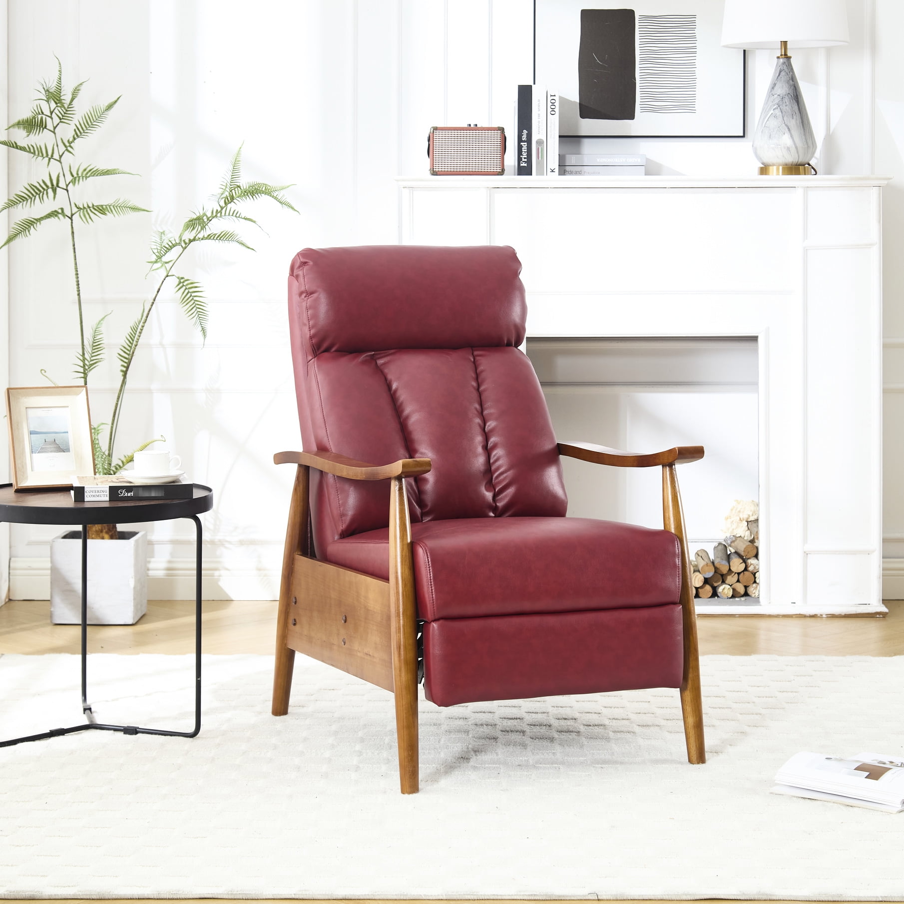 Living Room Reclining Chair - High Permeability Foam, Pu Leather, Wine ...