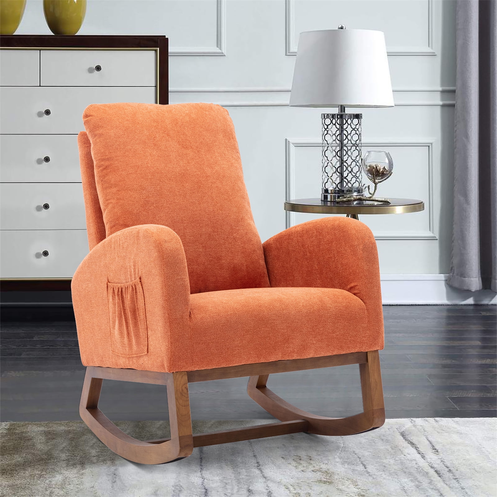 Living Room Rocking Chair, Modern Fabric Upholstered Leisure Rocker ...