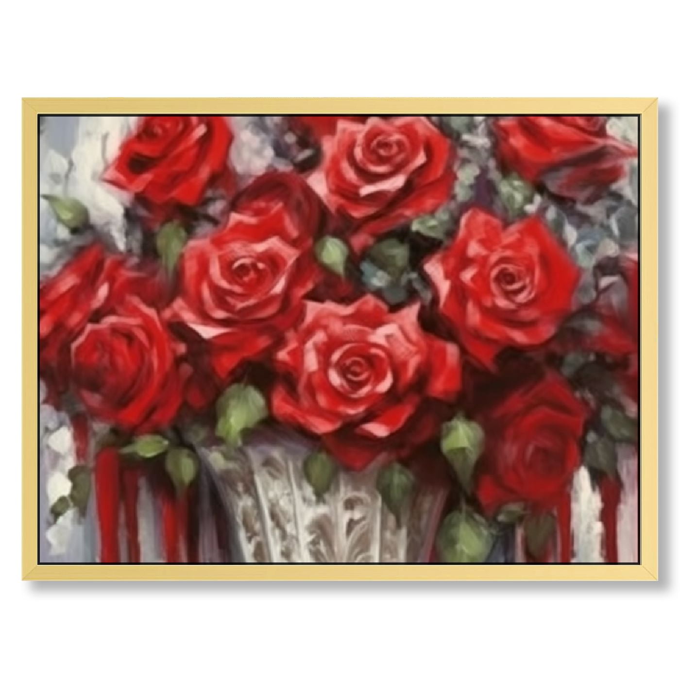 Living Room Rose Flower Wall Art Red Floral Painting on Canvas for Home ...