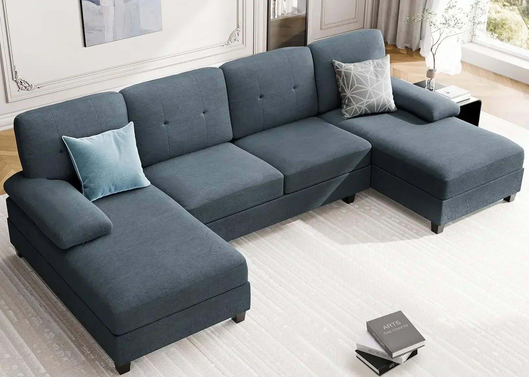 Living Room Sectional Sofa, 4-seater Set U-shaped Sofa with Double ...
