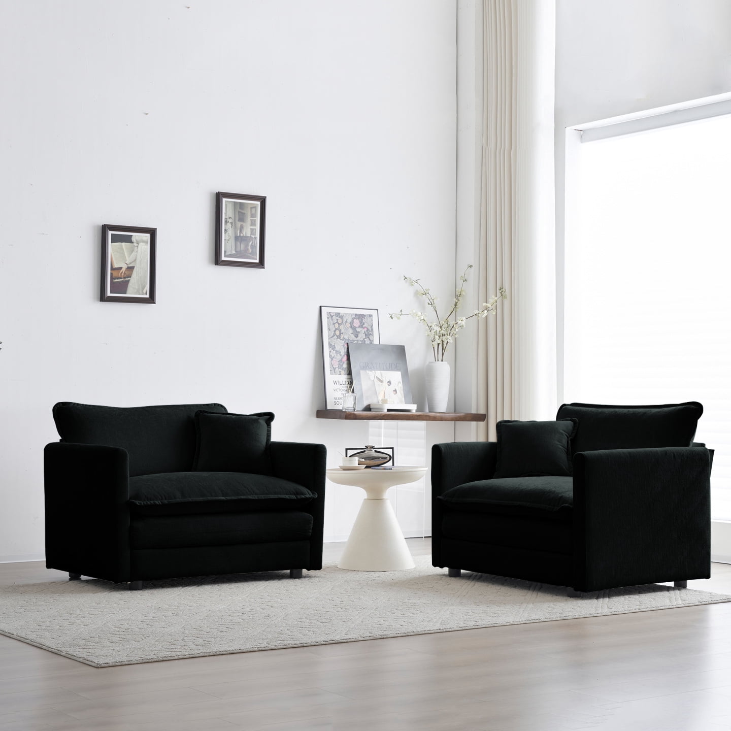 Living Room Sofa Chairs Set of 2, Comfy Single Deep Seat Sofa with ...