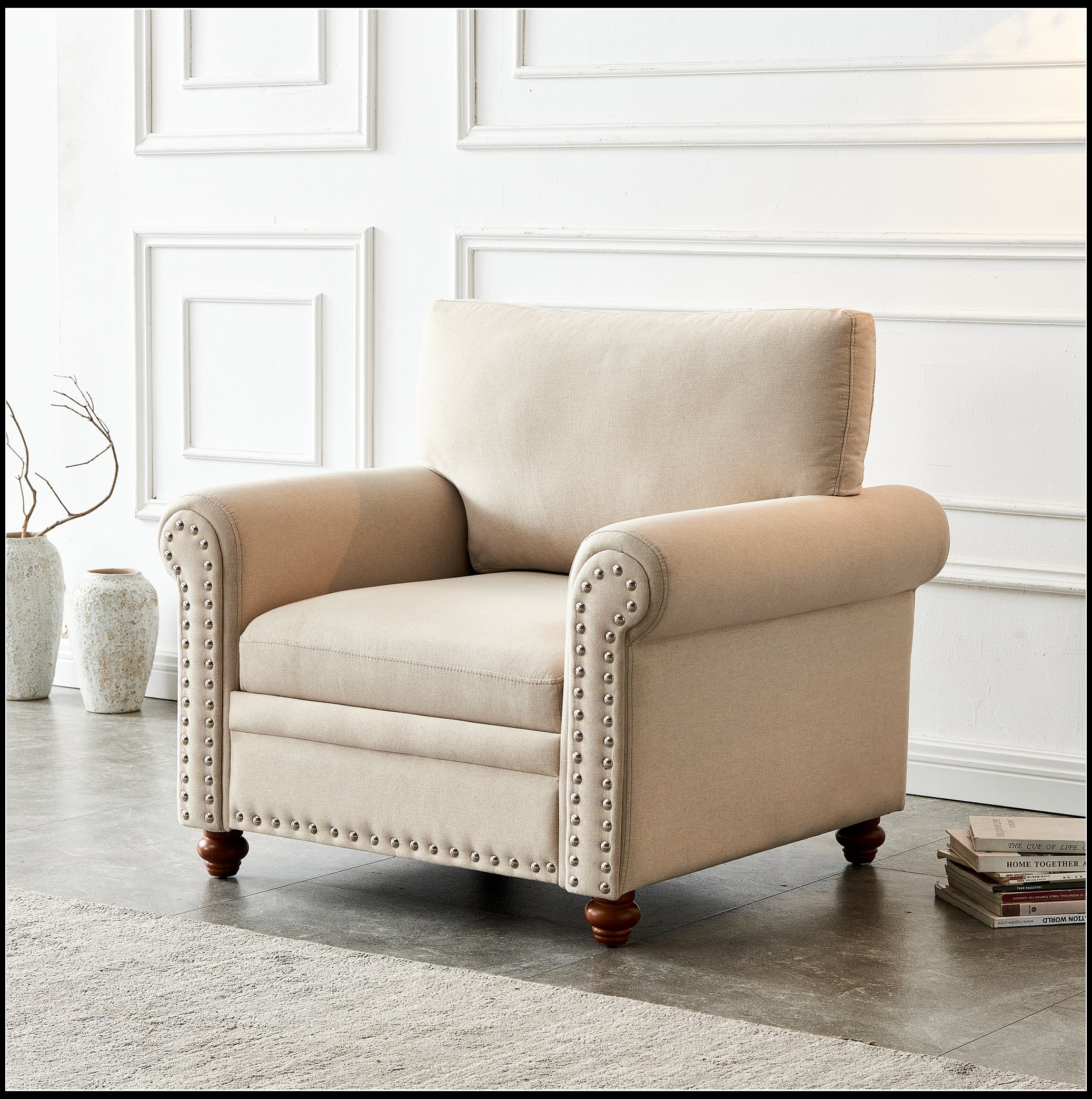 Living Room Sofa Single Seat Chair with Wood Leg Fabric - Walmart.com