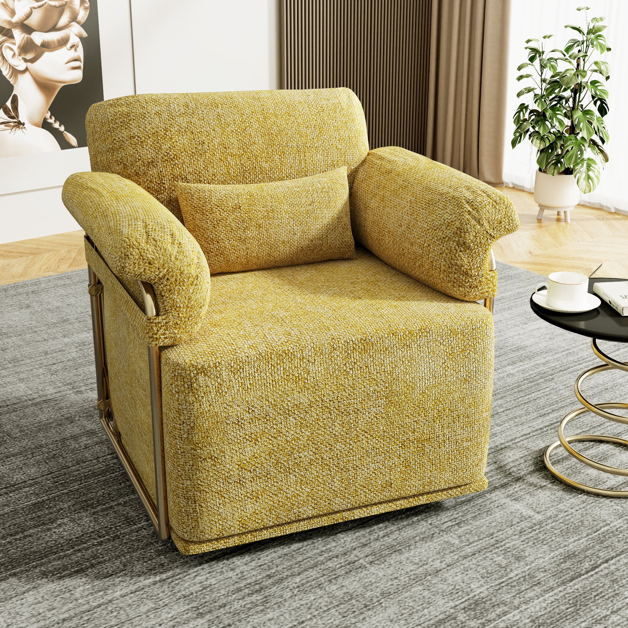 Living Room Sofas 360 Degree Square Swivel Accent Sofa Chair,Fluffy ...