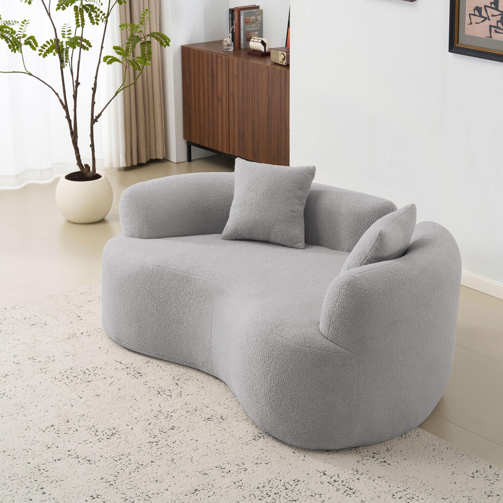 Living Room Sofas 66.93 Inch Curved Loveseat Grey Full Compression ...