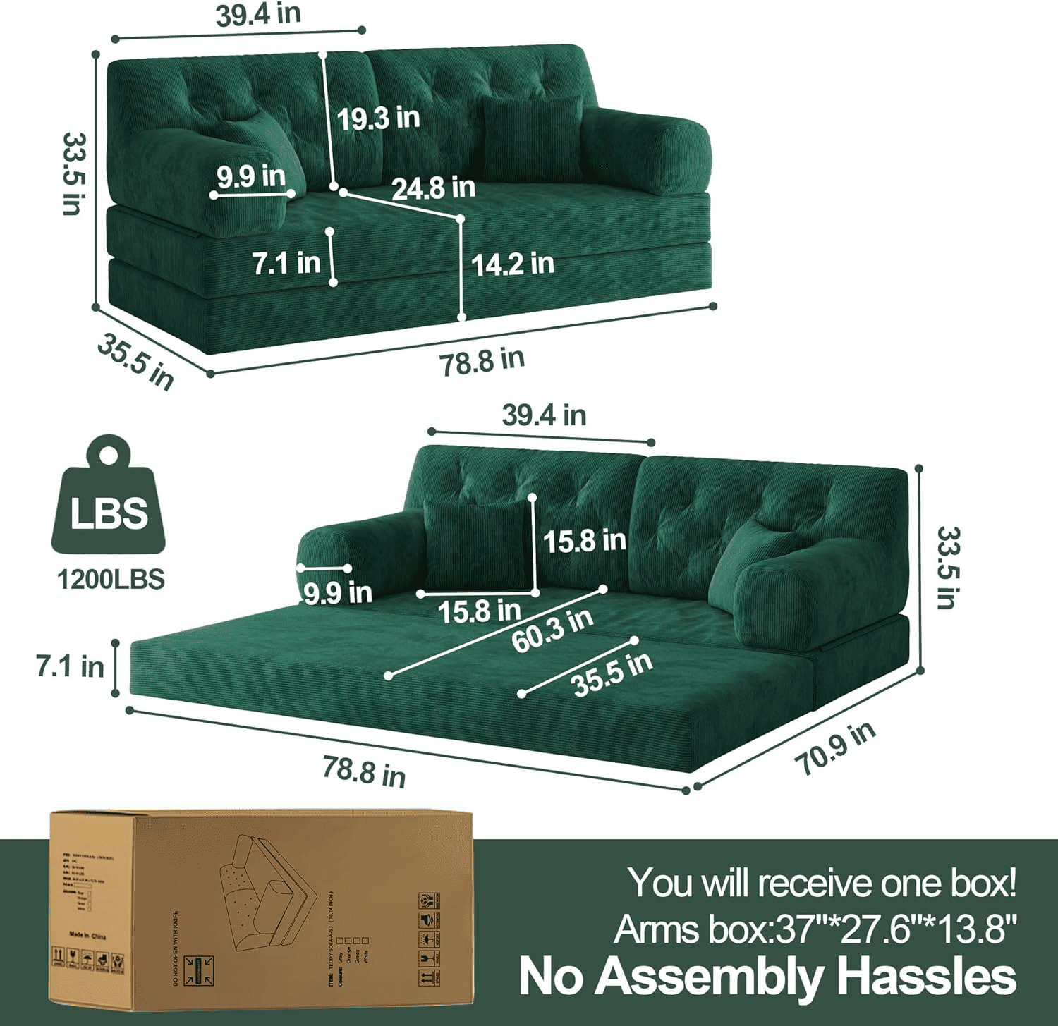 Living Room Sofas 78.8inch Modular Sectional Sofa, Convertible Pudding ...