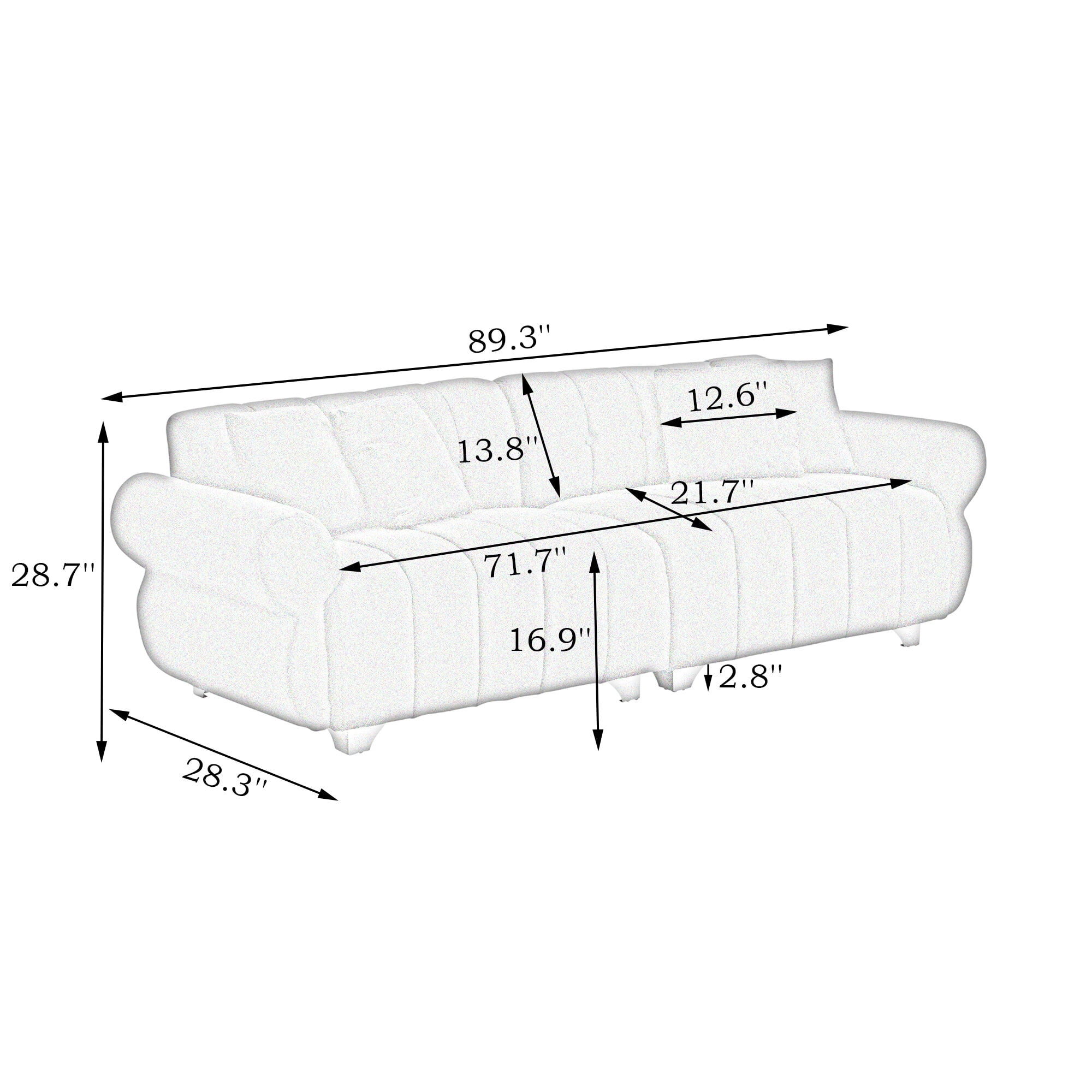 Living Room Sofas 89-inch spring-wrapped cushions, 3 flannelette sofas ...