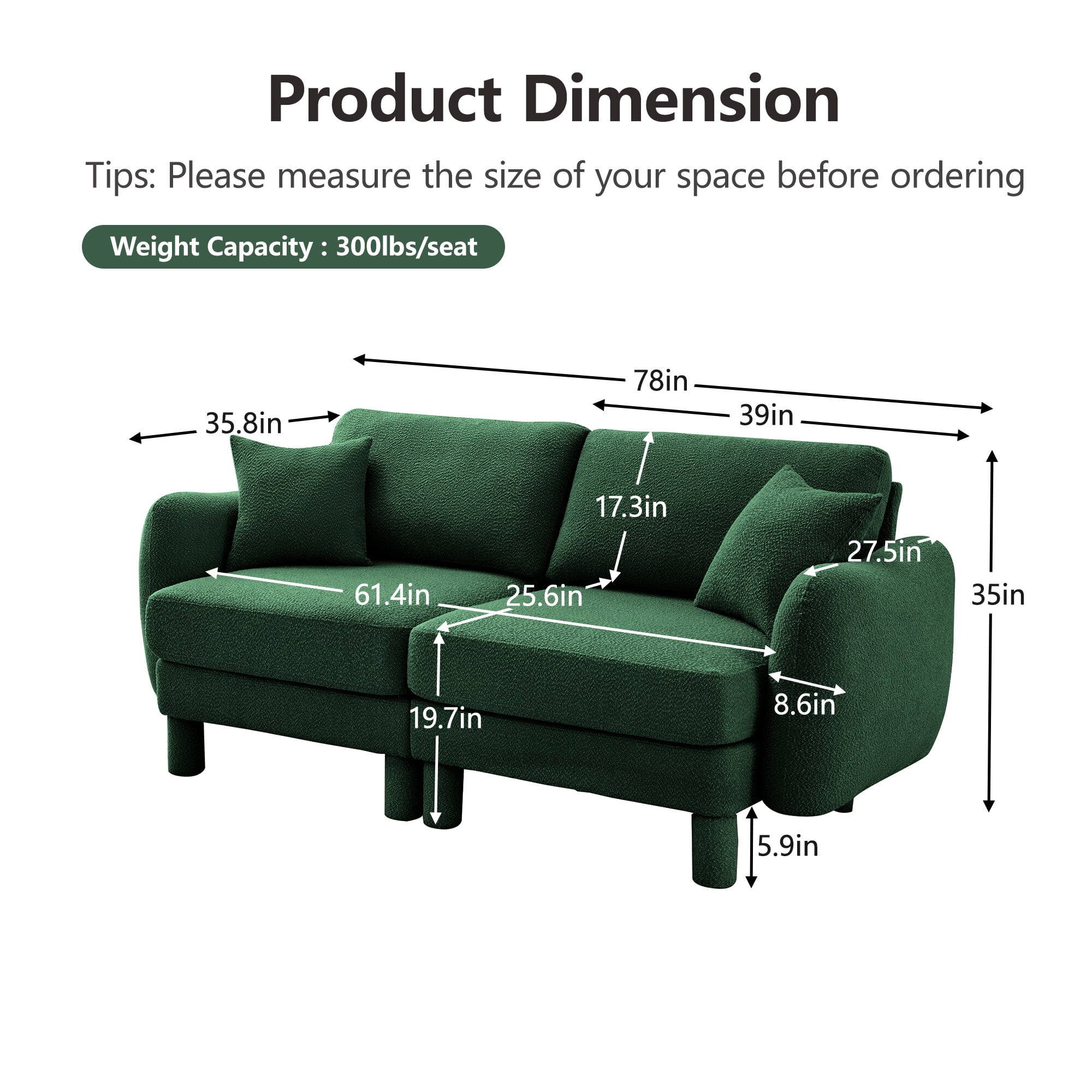 Living Room Sofas Boucle Fabric 2-seater Loveseat Sofa Couch ...