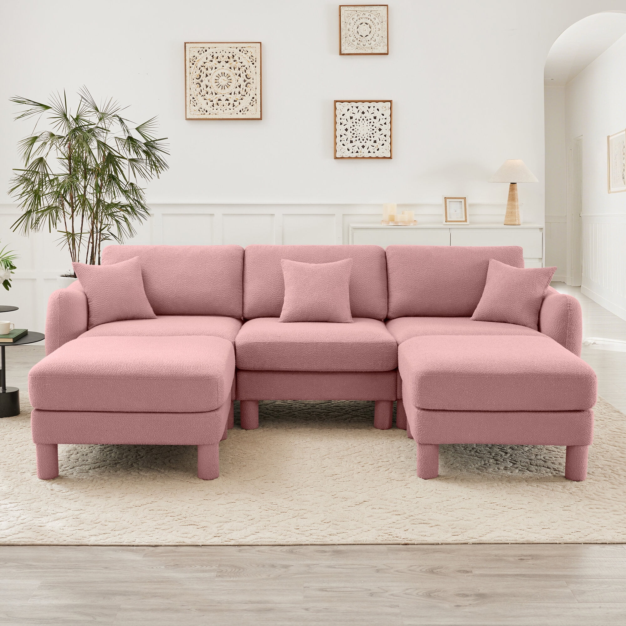 Living Room Sofas Boucle Fabric U Shape Sectional 3-seater Sofa Couch ...