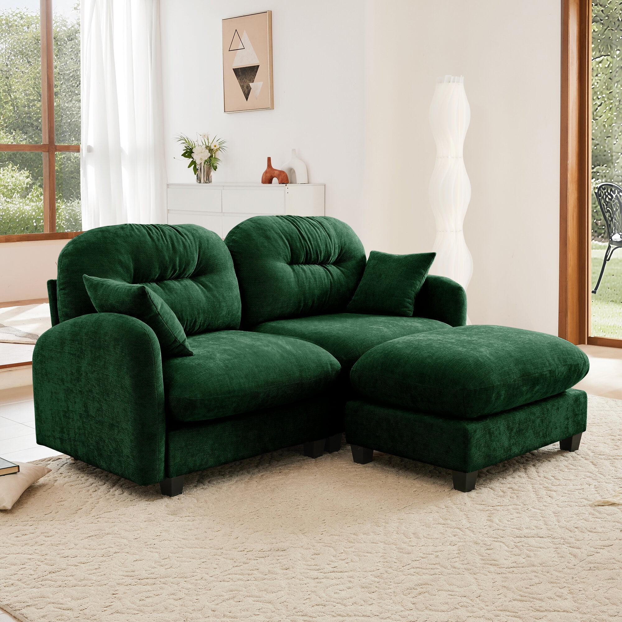 Living Room Sofas Cloud Sectional L-Shaped Couch With Ottoman,Soft ...