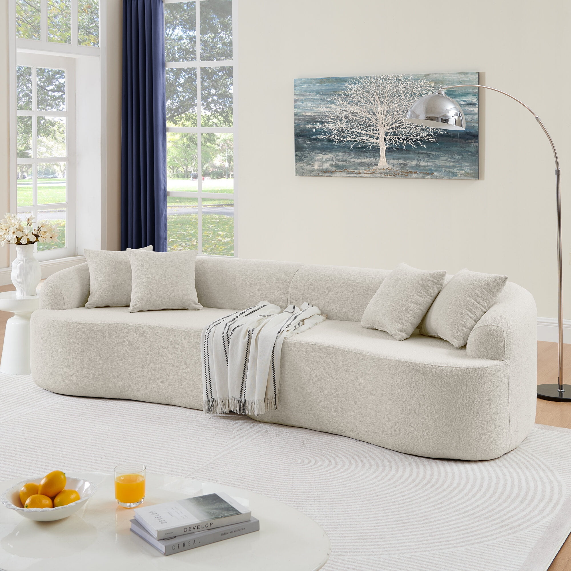 Living Room Sofas Curved Modular Sectional Sofa in Lamb's Wool Fabric, Modern Minimalist Style ...