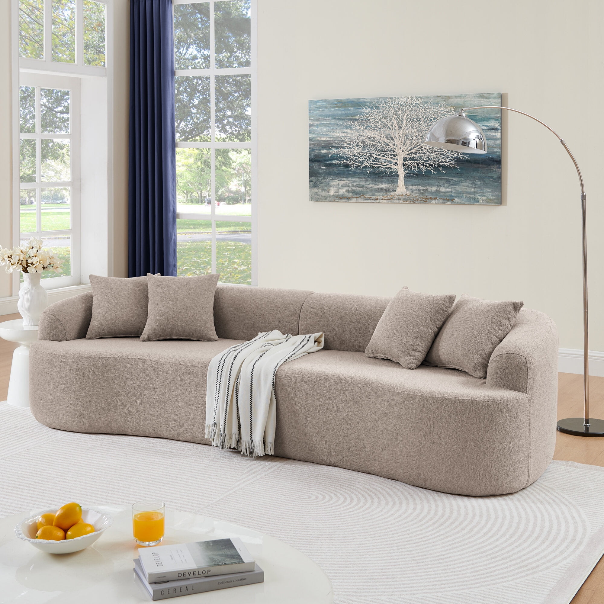 Living Room Sofas Curved Modular Sectional Sofa in Lamb's Wool Fabric, Modern Minimalist Style ...