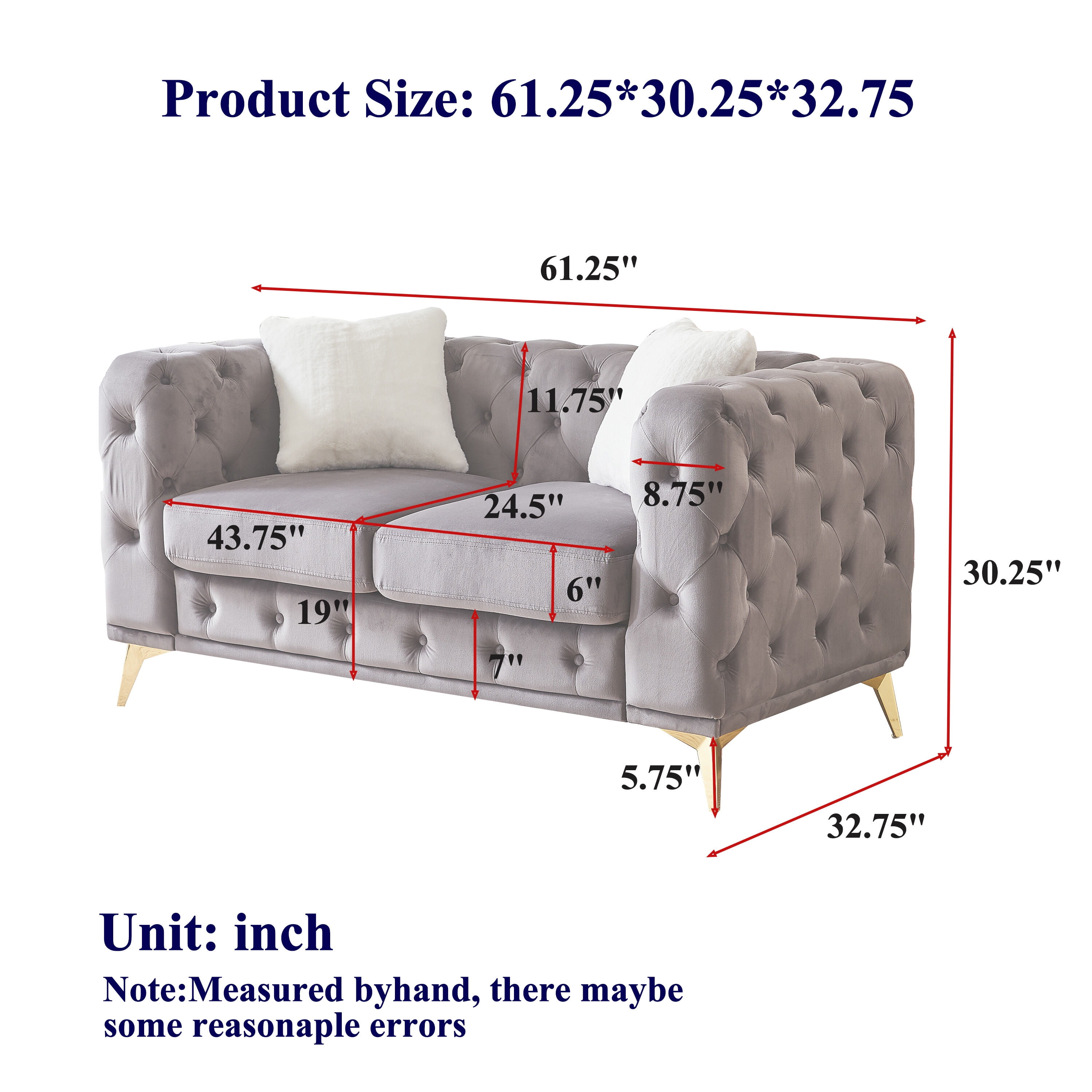 Living Room Sofas FX 61.25-inch Deluxe Velvet Sofa with Chesterfield ...