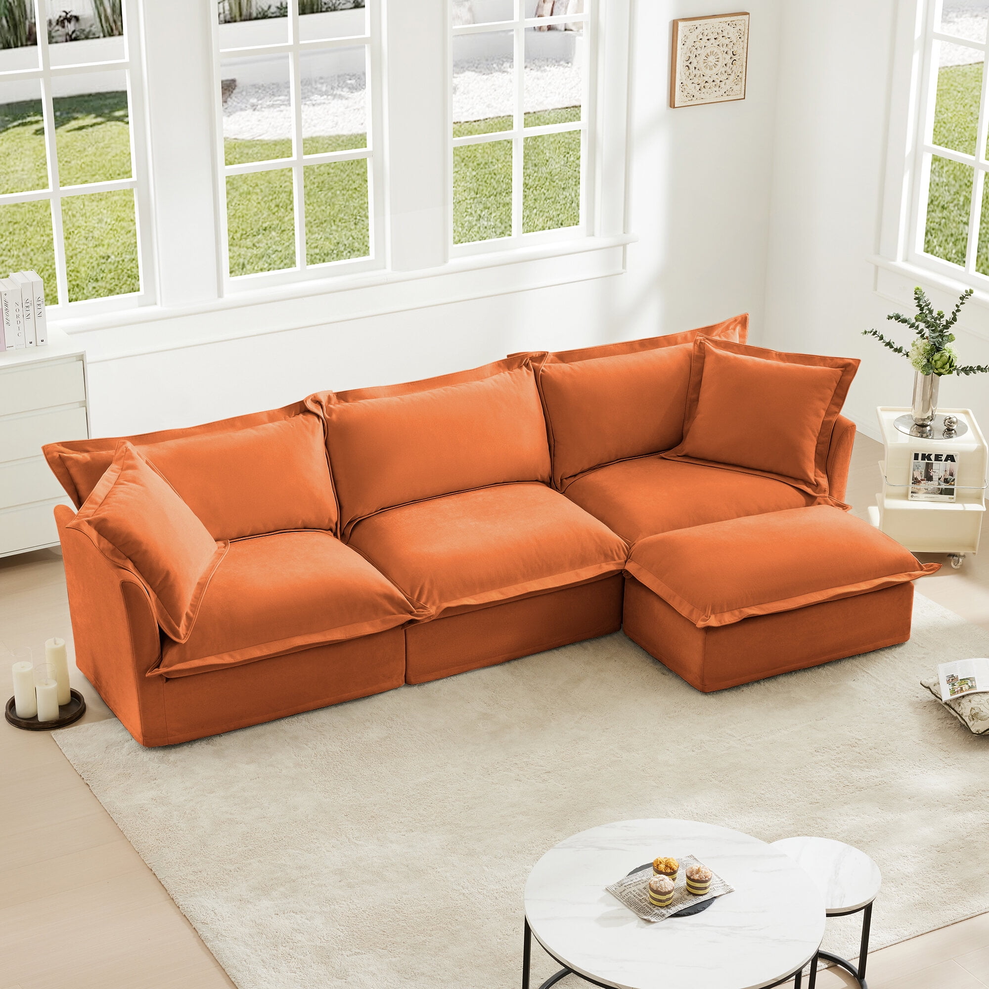 Living Room Sofas L-Shaped Slipcovered Sectional Sofa Couch, Comfy ...