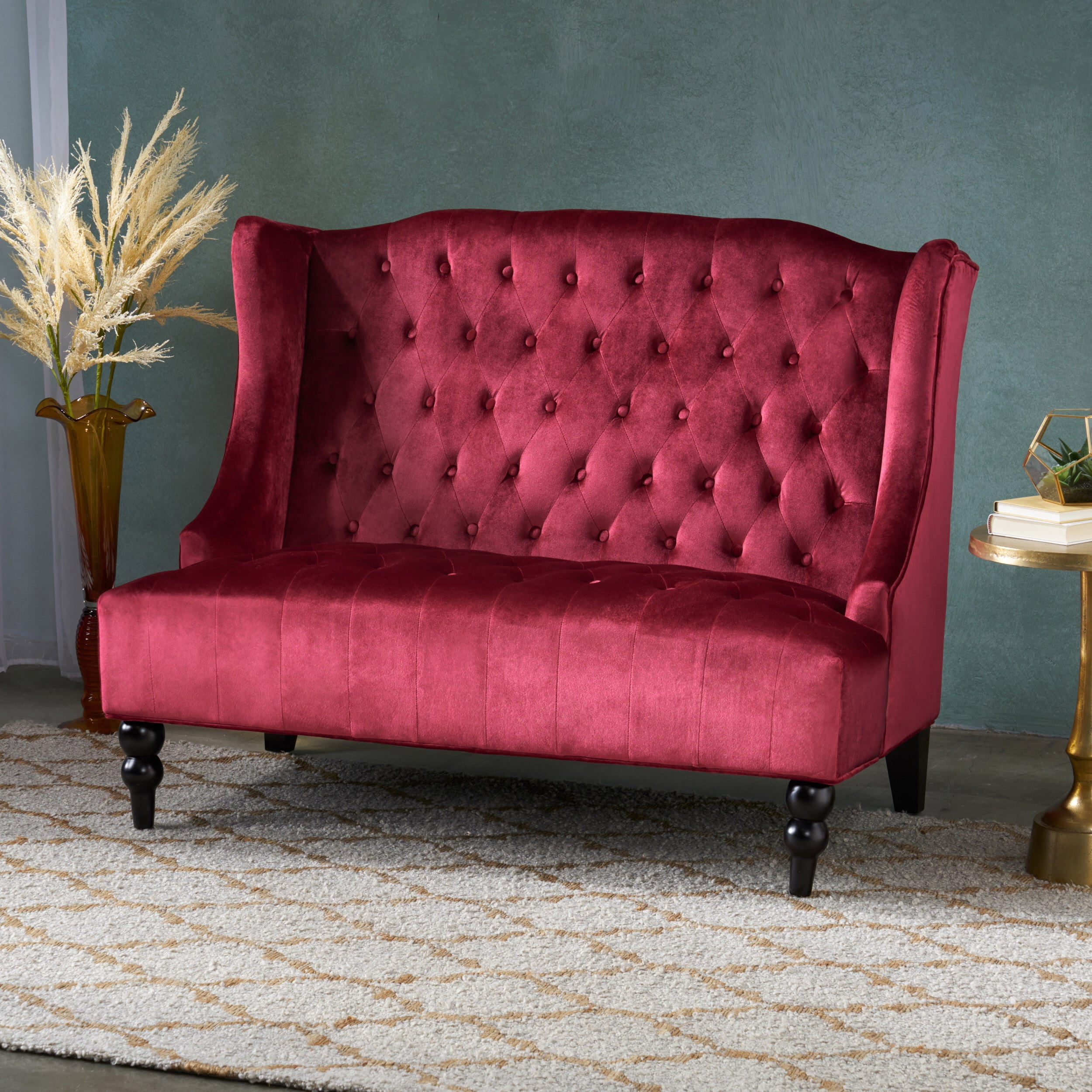 Living Room Sofas, LOVESEAT, Wine Red Comfortable Sofas,Velvet Modern ...