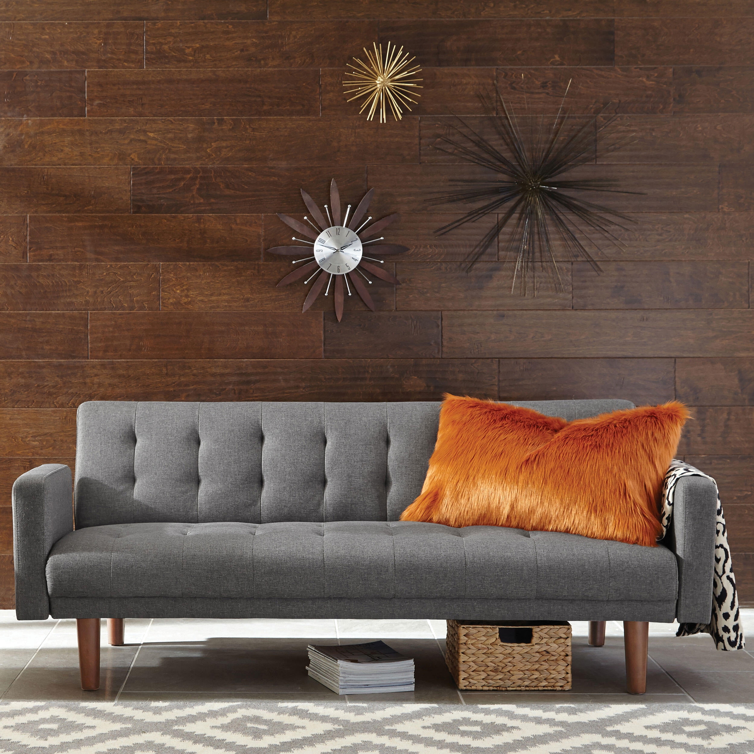 Living Room Sofas, Mohawk Grey and Walnut Tufted Back Sofa Bed, Grey ...