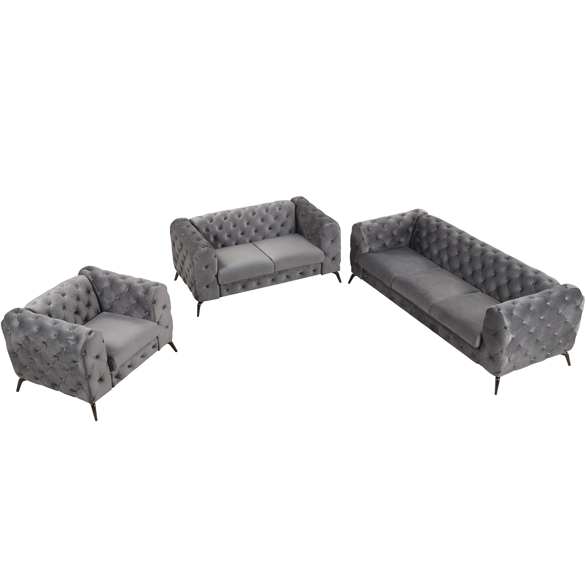 Living Room Sofas Set of 3, Modern Velvet Sofa Couch Set with 1 Single ...