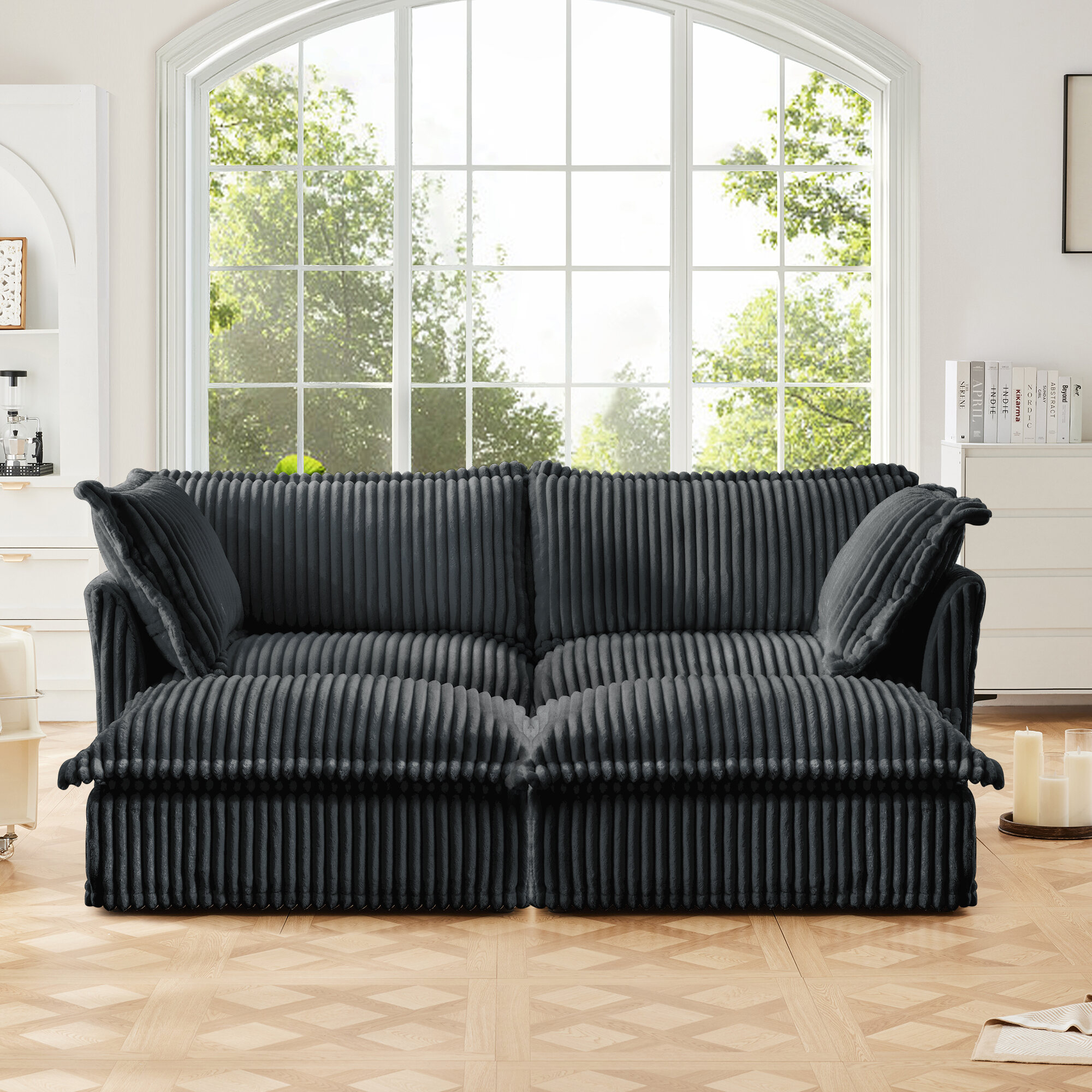Living Room Sofas Slipcovered Sofa 2 Seater Sofa With 2 Ottomans, 2 ...