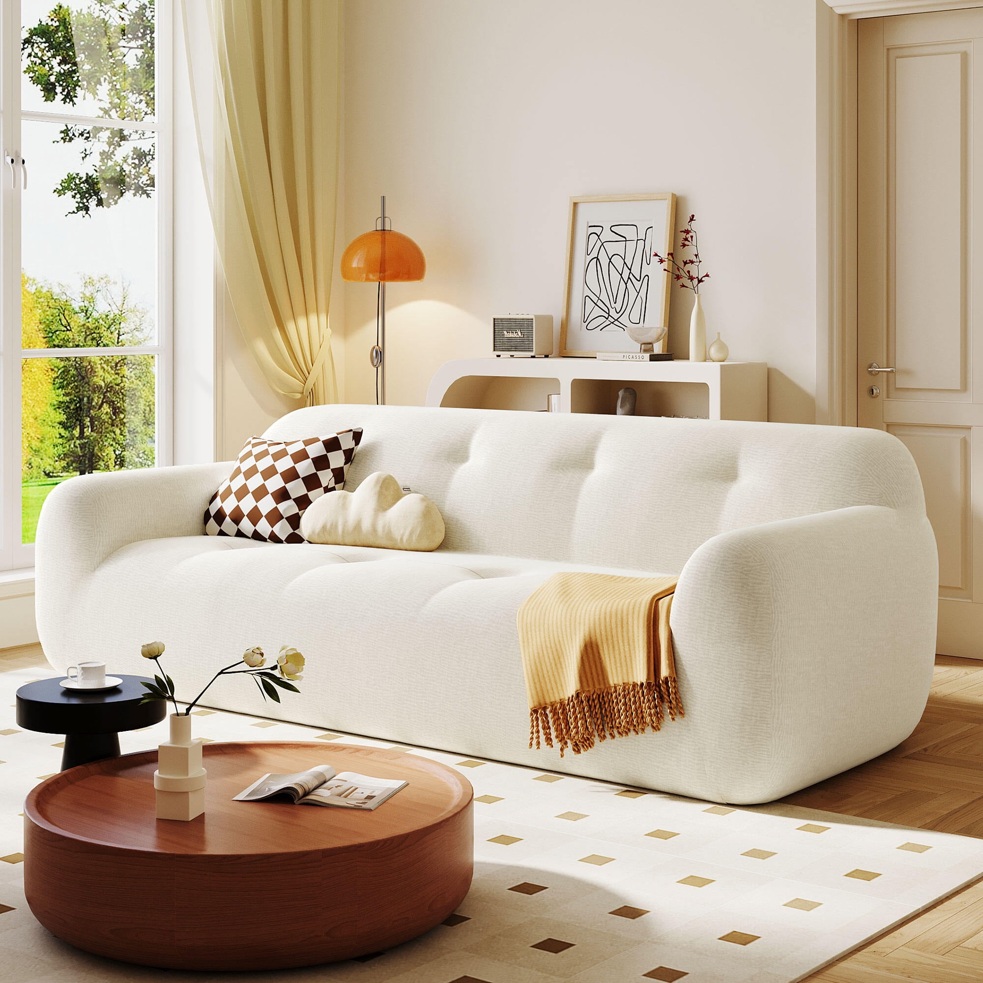 Living Room Sofas U_Style 85.8" Wide Chenille Fabric 3-Seater Sofa with ...