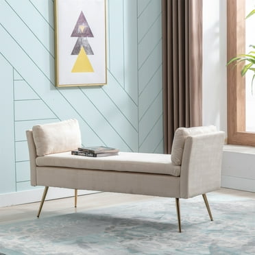 Velvet Accent Bench, Upholstered Living Room Bench with Padded Seat ...