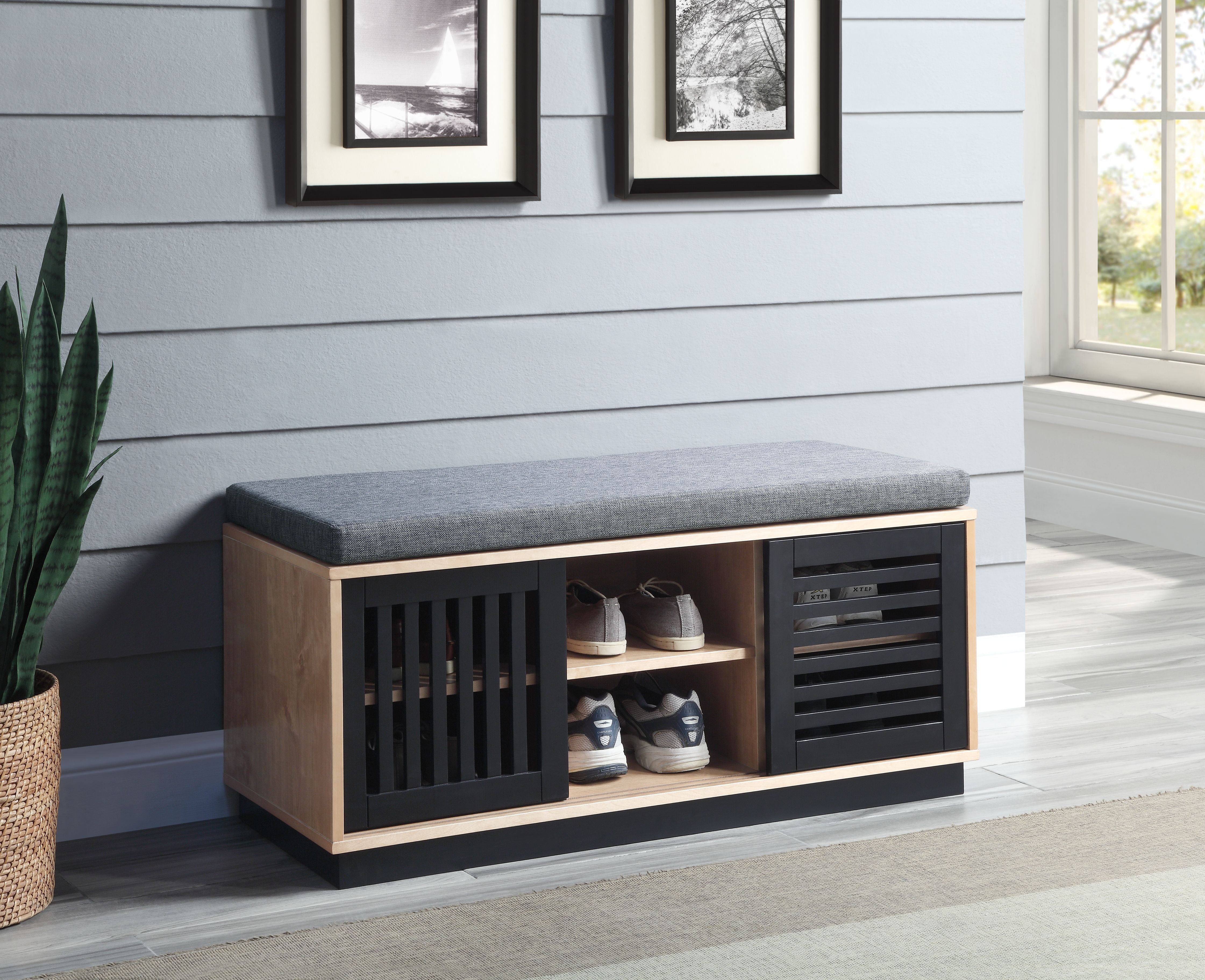 Living Room Storage Benches, Gamaliel Oak & Espresso Finish Bench W ...