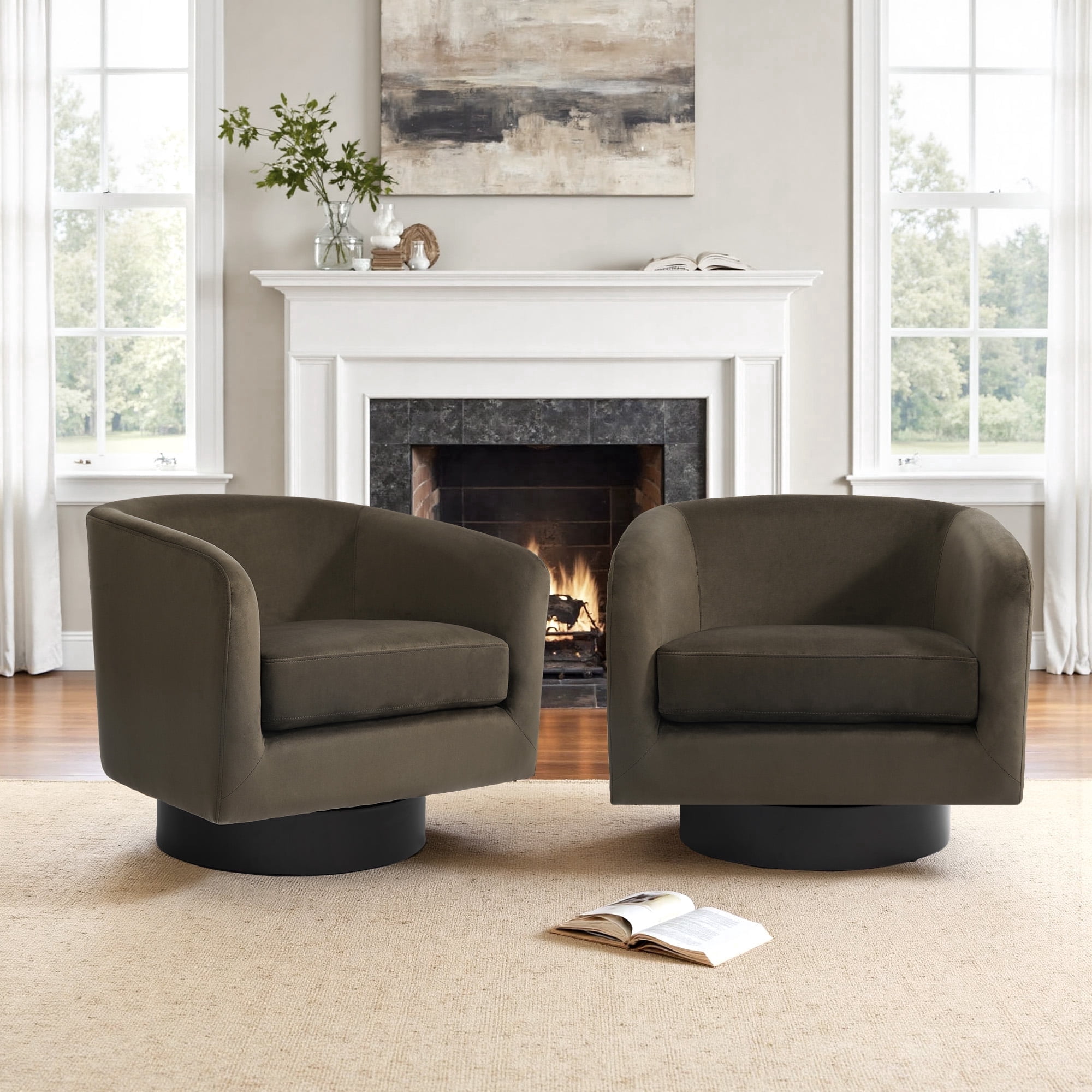 Living Room Swivel Accent Chair Set of 2,Barrel Club Chair, Modern ...