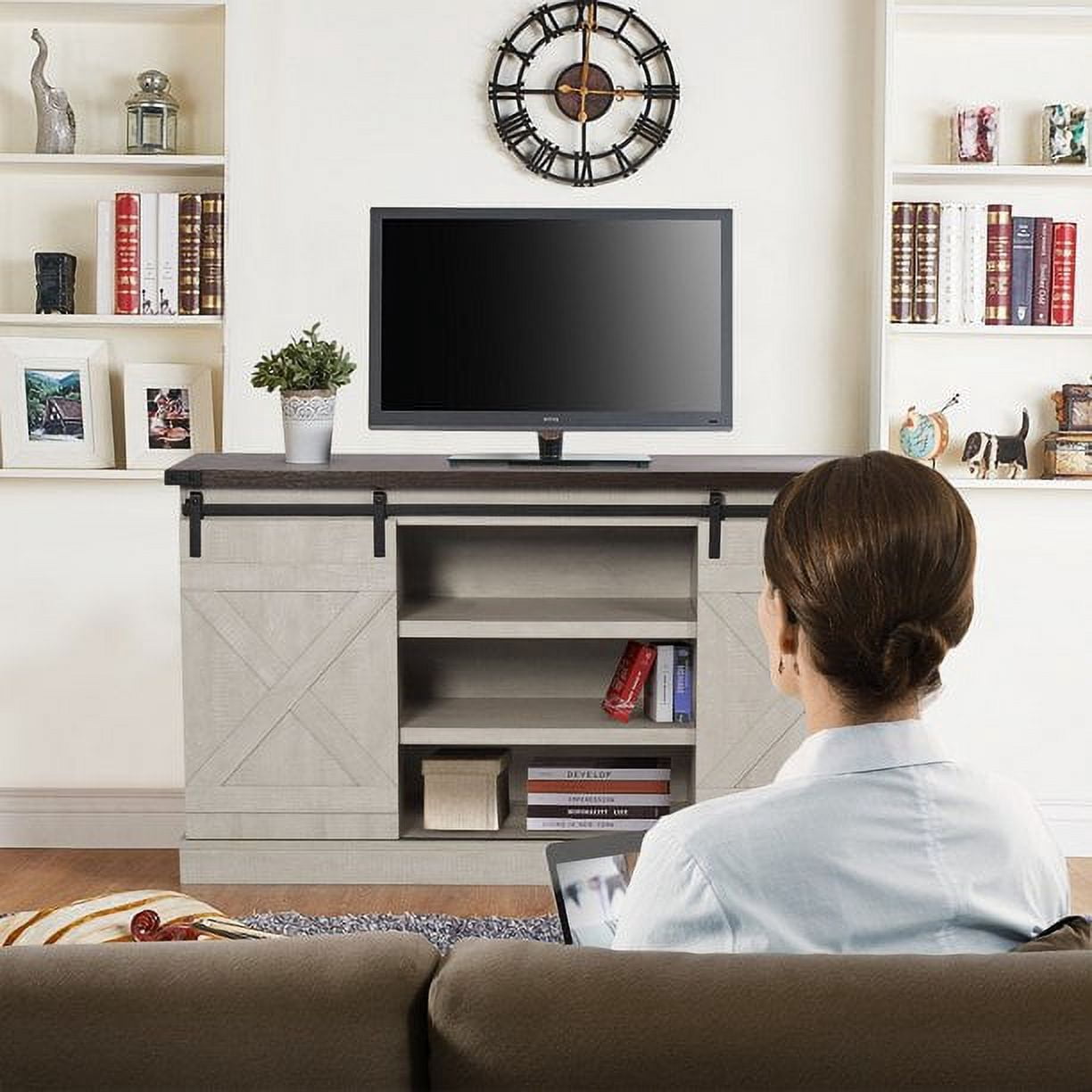Living Room TV Stand, Vintage Beige Farmhouse TV Stands for TVs up to ...